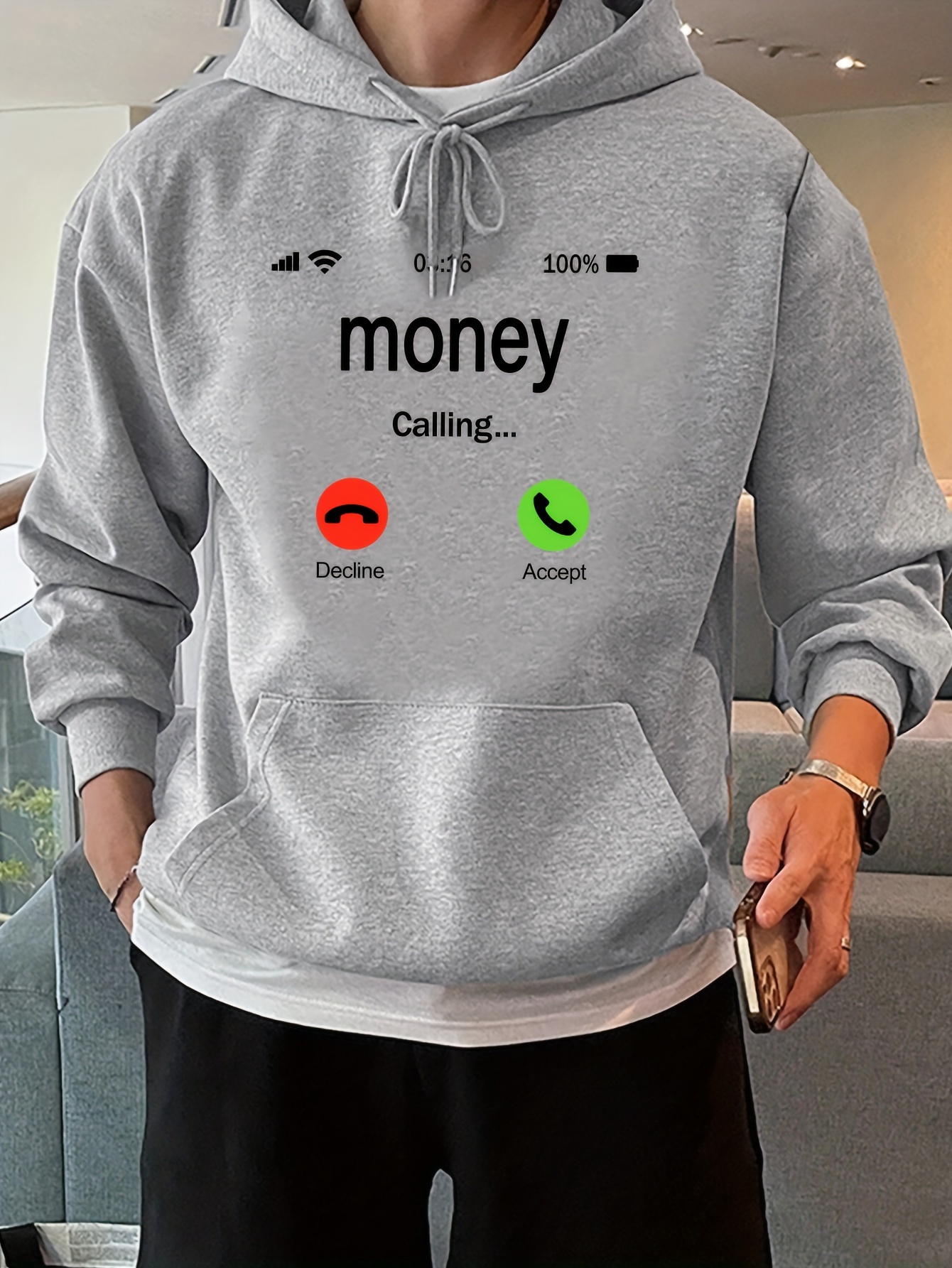phone call print men's pullover round neck hoodies kangaroo - Temu Ireland