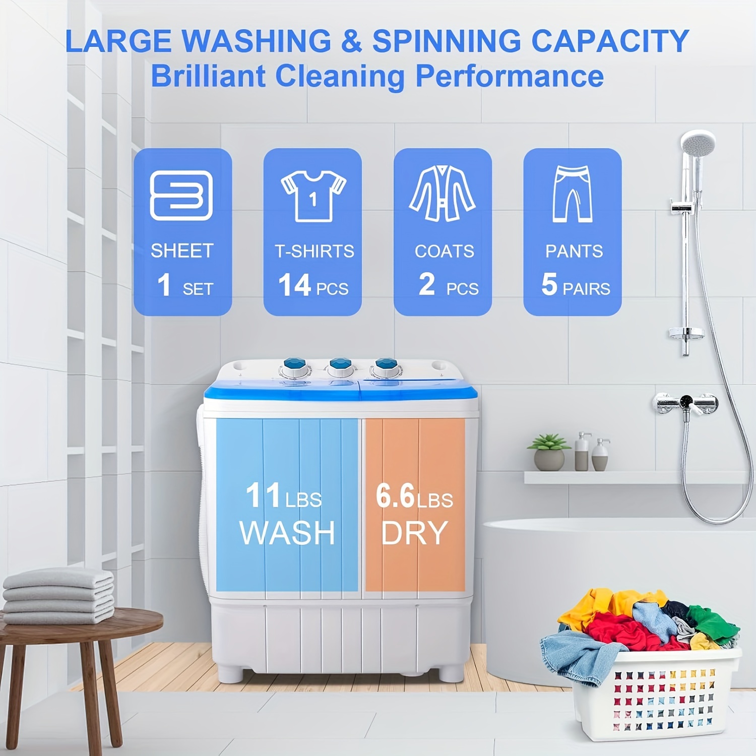 portable washing machine 17.6lbs twin tub compact washer (11 - Temu