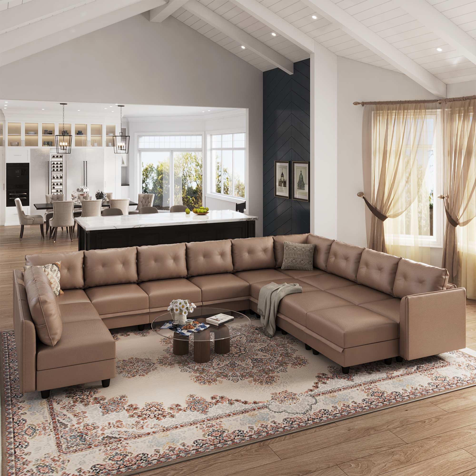 Oversized Sectional Couch with Storage Large 14 Seater U Shaped Sofa with Chaise Leather Fabric Waterproof Sectional Couch for Living Room