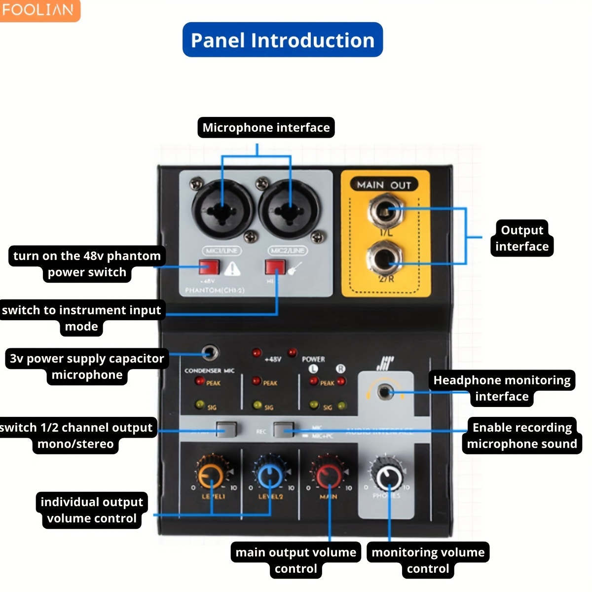 2-channel Digital Audio Mixer With Usb Computer External Sound Card For ...