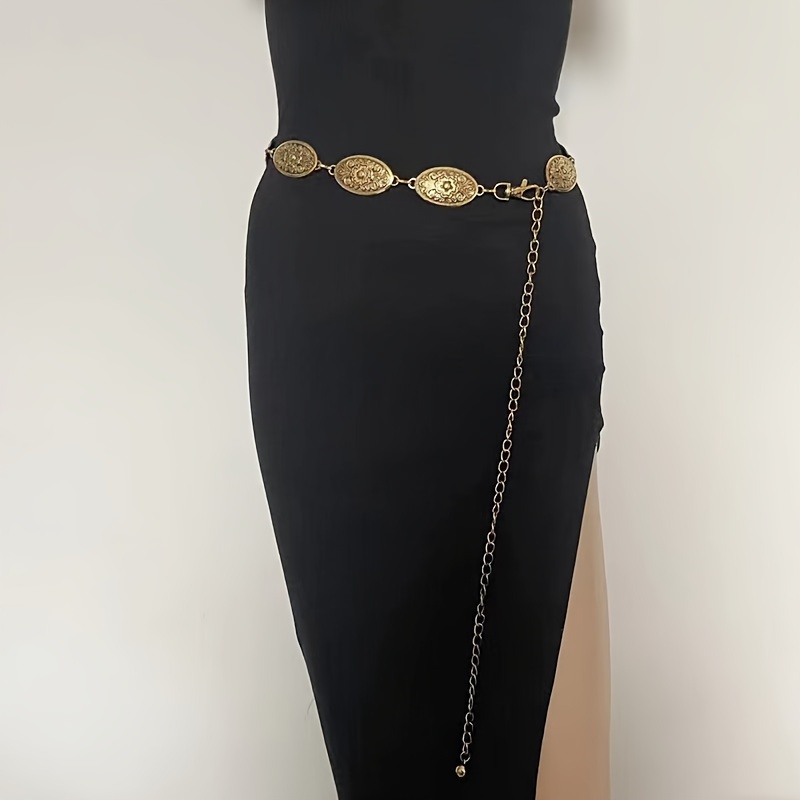vintage oval chain belts classic flower waist - Temu