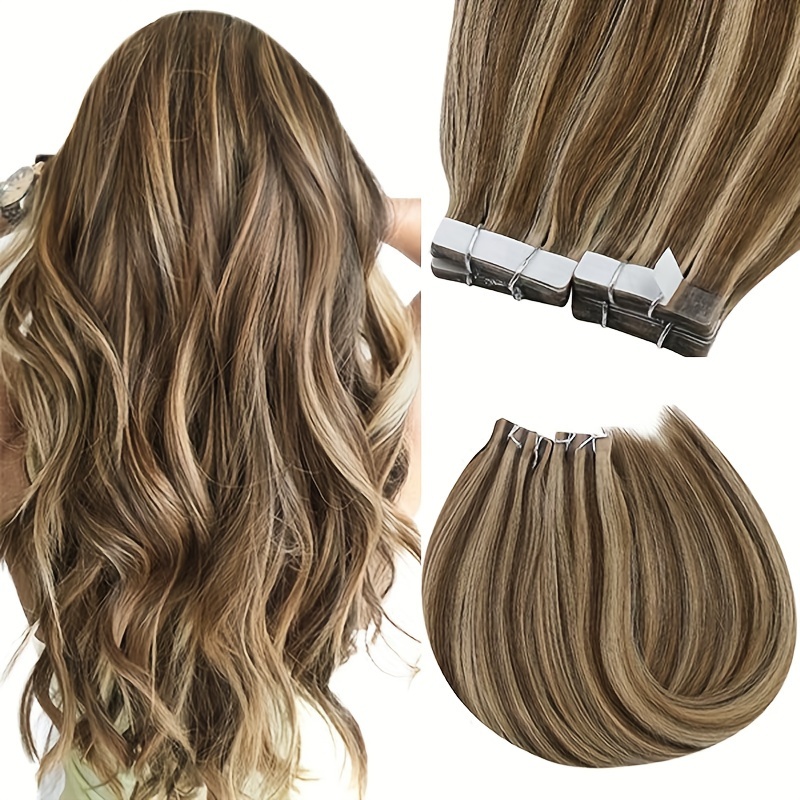 Seamless Remy Tape in Hair Extensions Straight Human - Temu