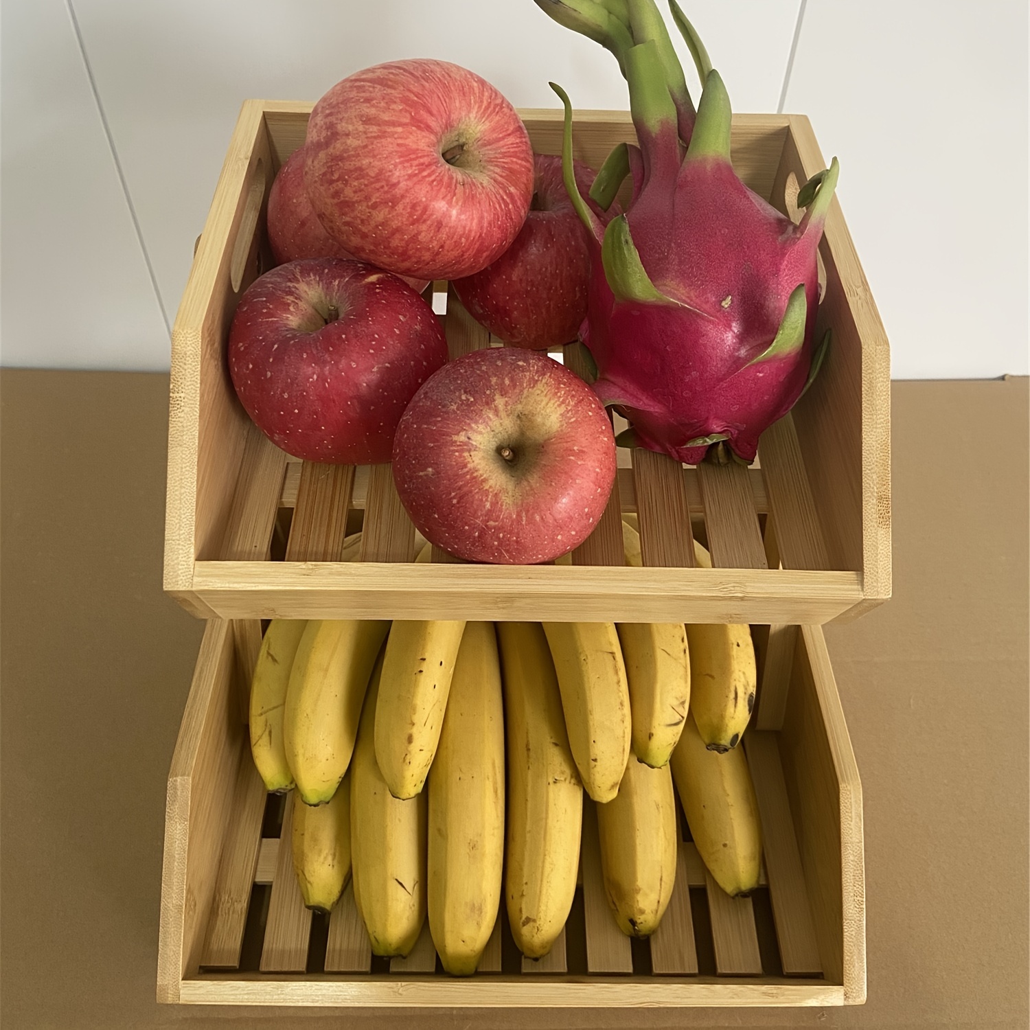 Classic 2 tier Bamboo Shelf Baskets Stackable Storage - Temu United Kingdom