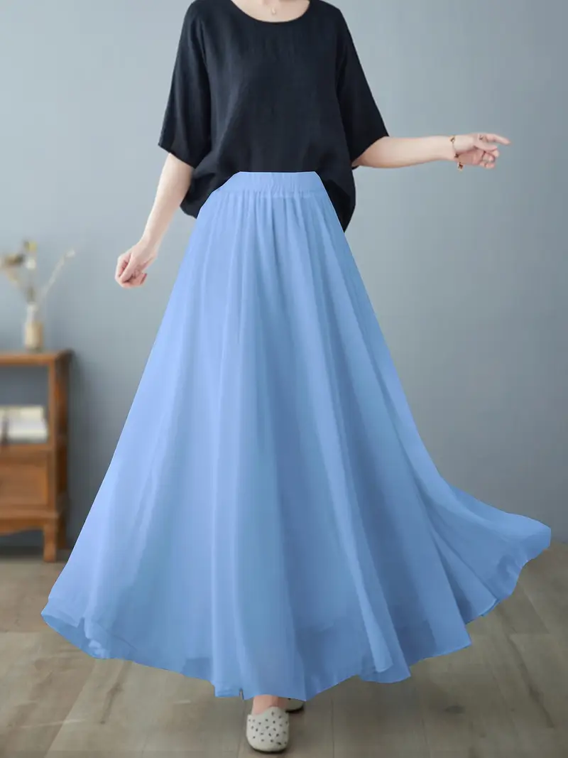 High Elastic Waist Skirts Elegant Solid Pleated Maxi Skirts Temu