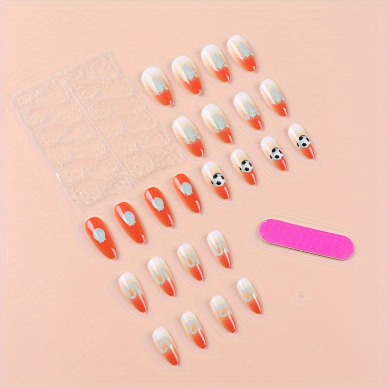 Orange Almond shaped Press Nails Set Glitter Gradient Design - Temu ...