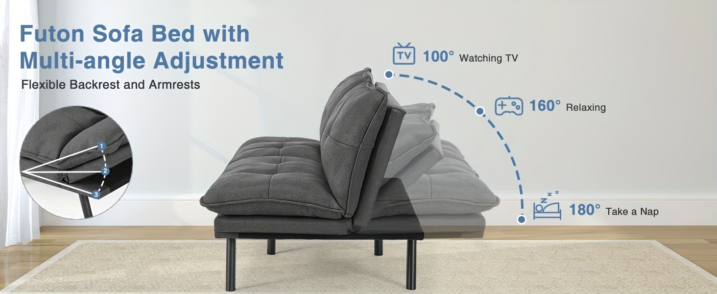 Sleeper Futon Sofa Couch Bed Memory Foam Couch Convertible - Temu