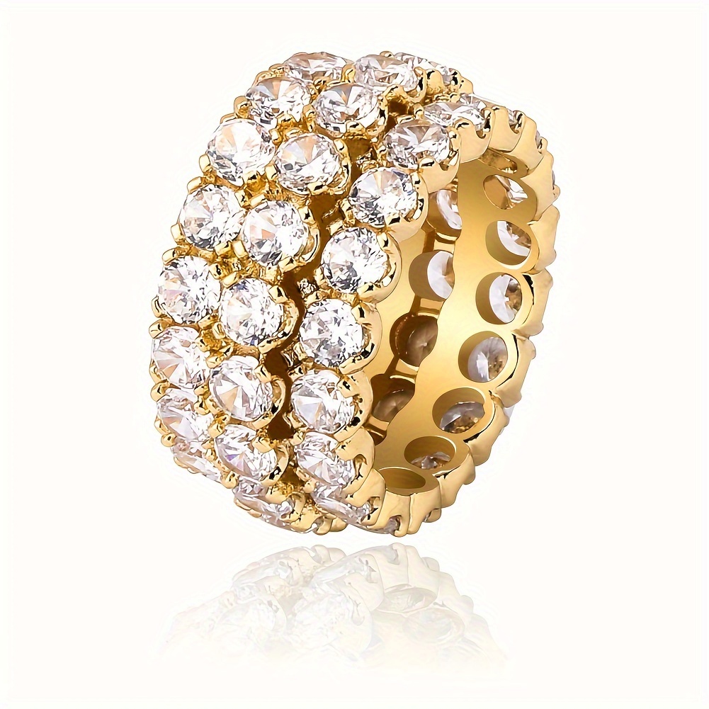 3 Row Cubic Zirconia Wedding Ring Men 18k Golden Plated - Temu United ...