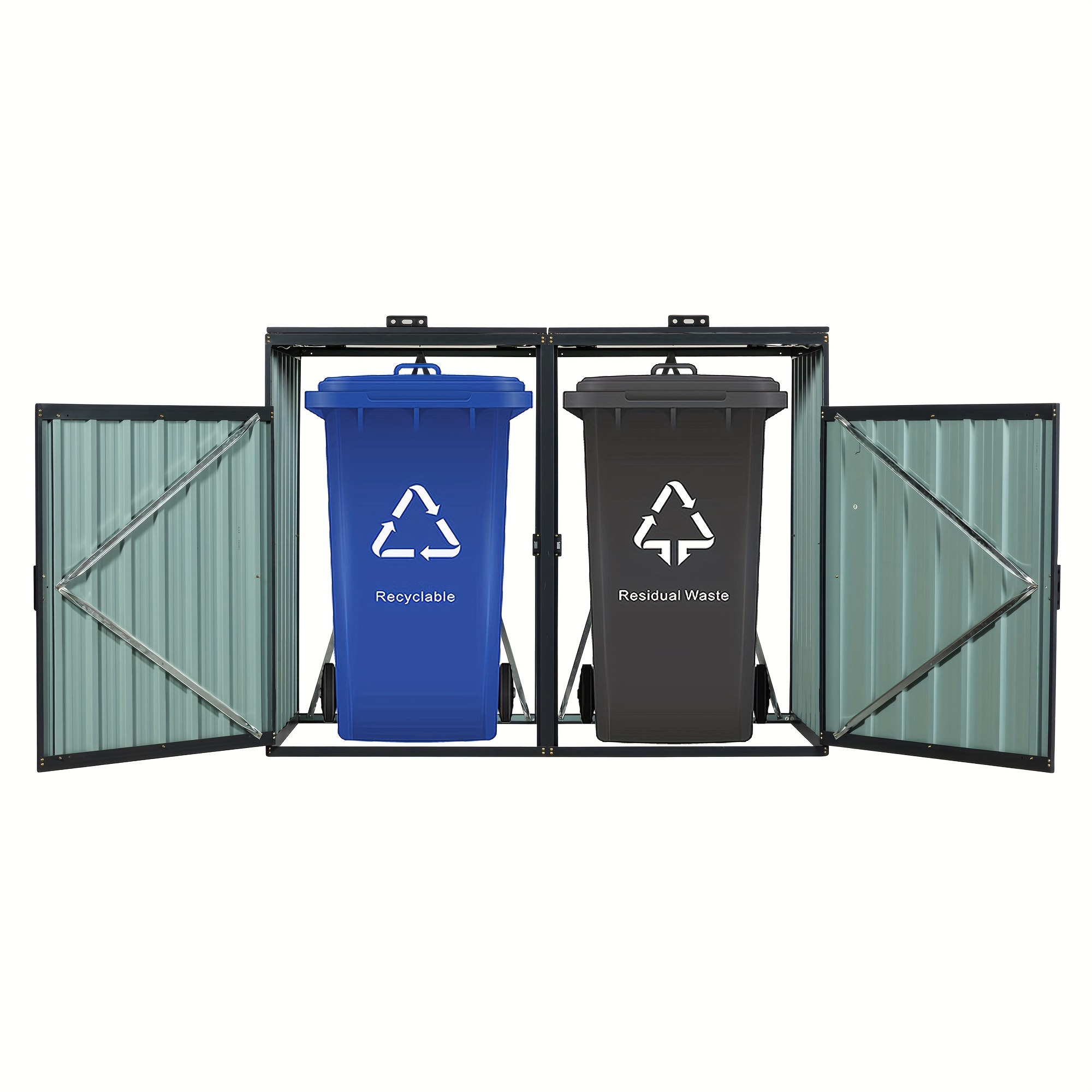 2 Trash Cans Metal Outdoor Bin Shed Garbage Storagestainless - Temu
