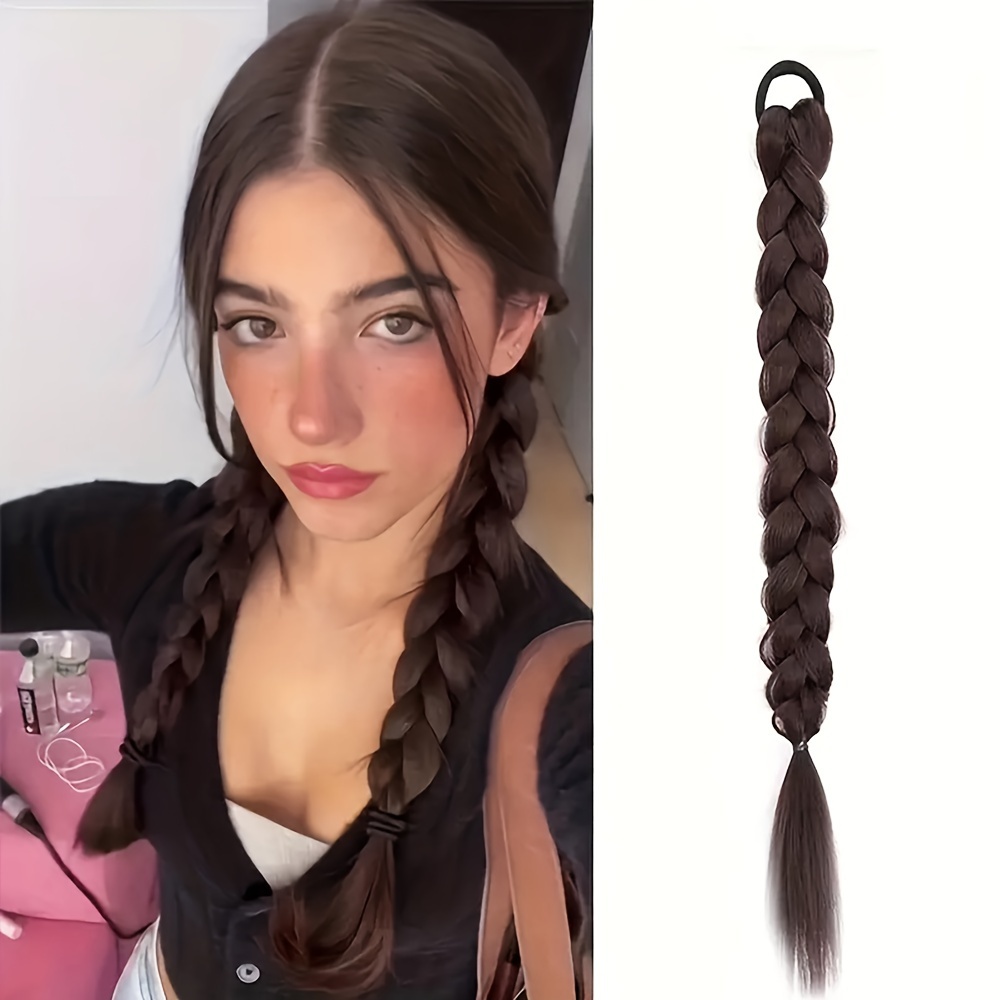Ponytail Elastic Hair Ties Long Braided Ponytail Extensions - Temu Denmark