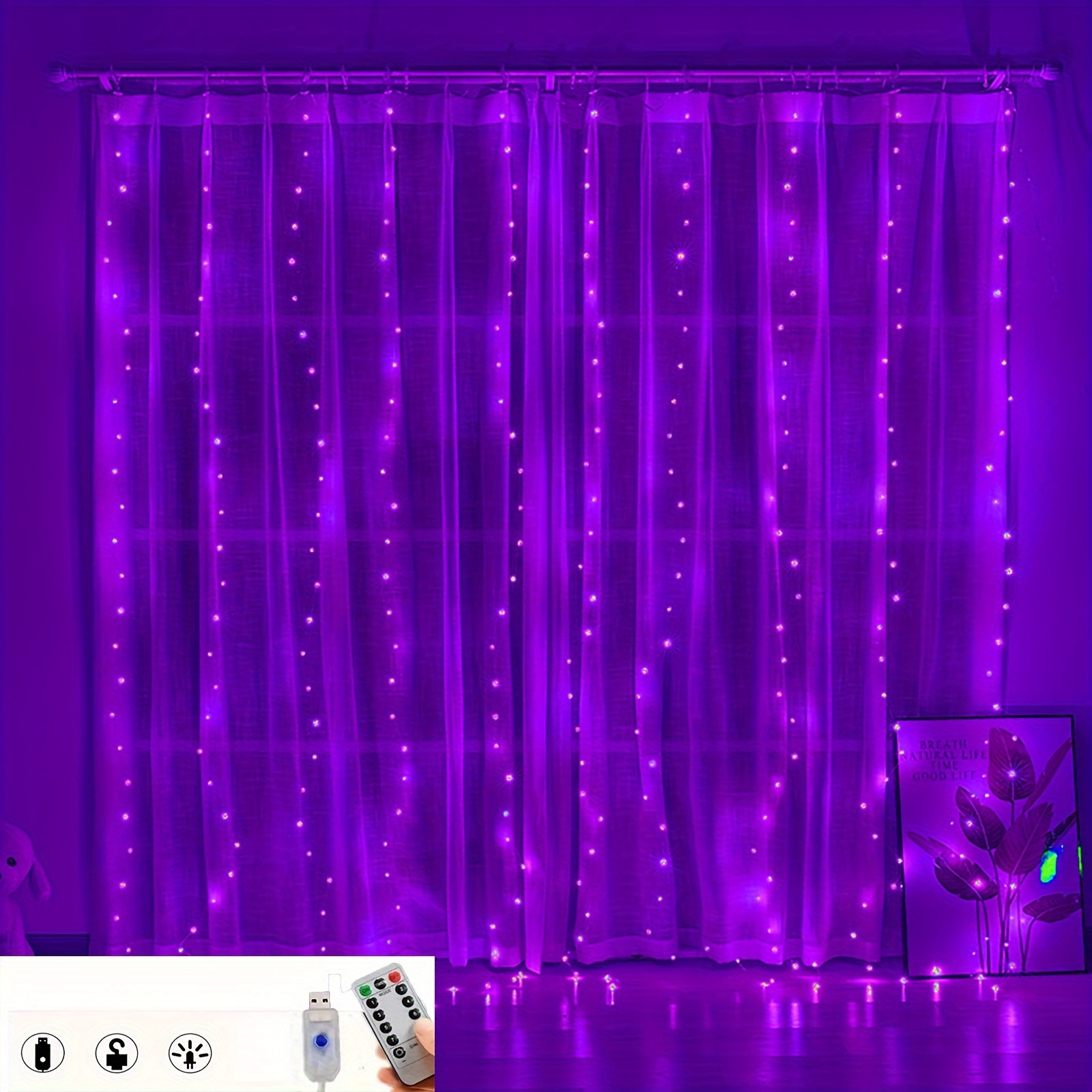 Decorative Curtains Remote Control Led Light 300 Leds Usb - Temu