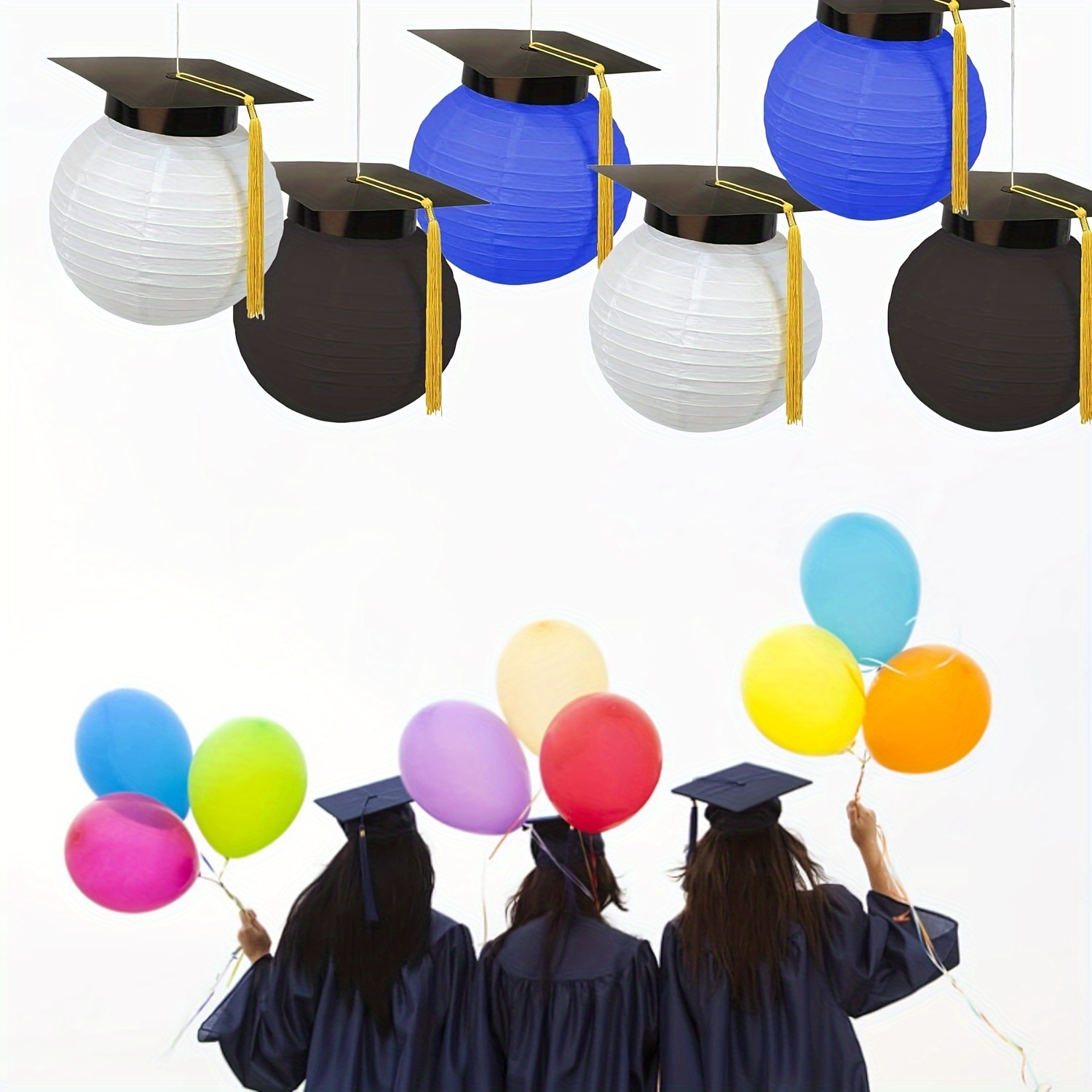 Grad Paper Lanterns black White Blue Graduation Hanging - Temu
