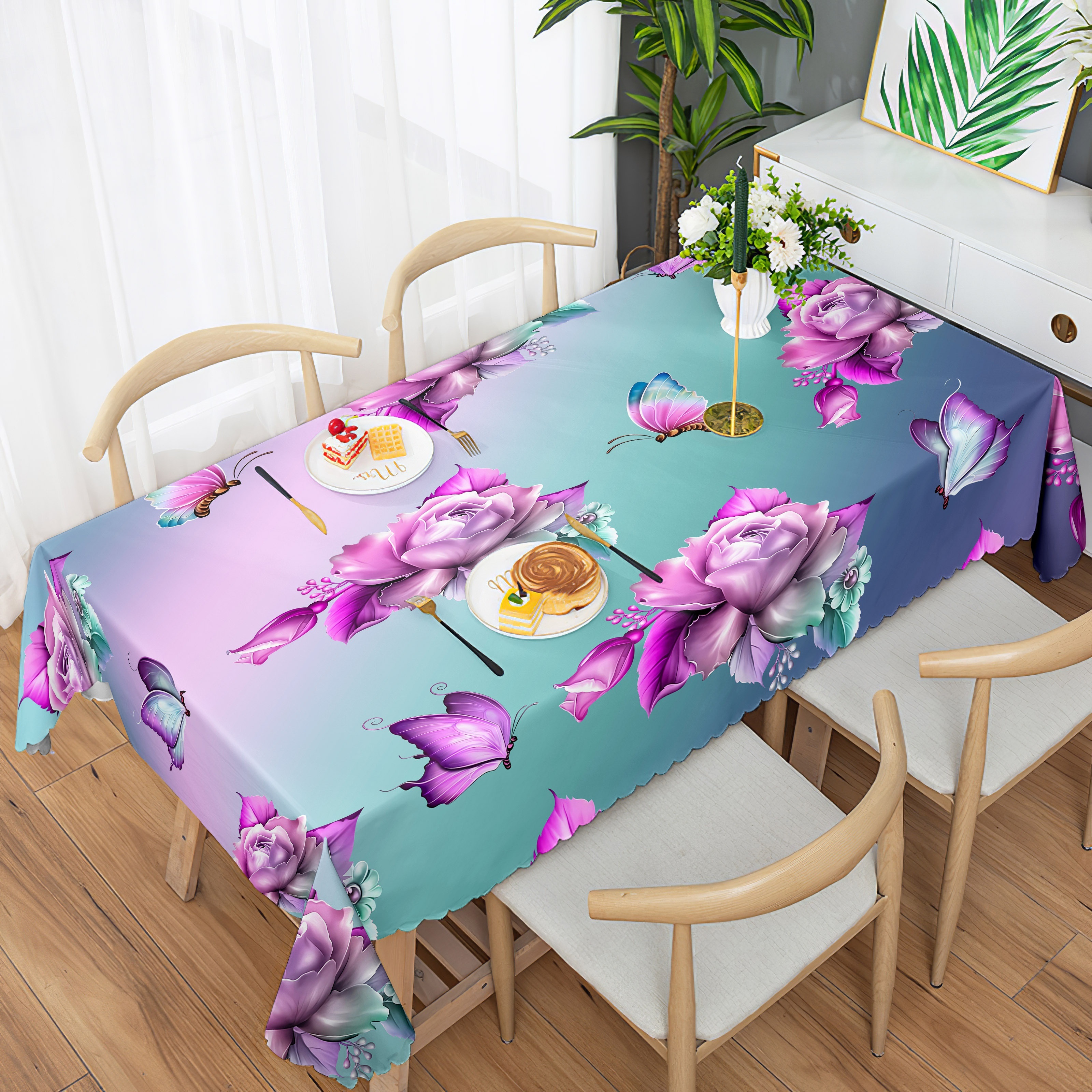 Round/square Tablecloth Flower Table Cloth Butterfly Pattern - Temu Ireland