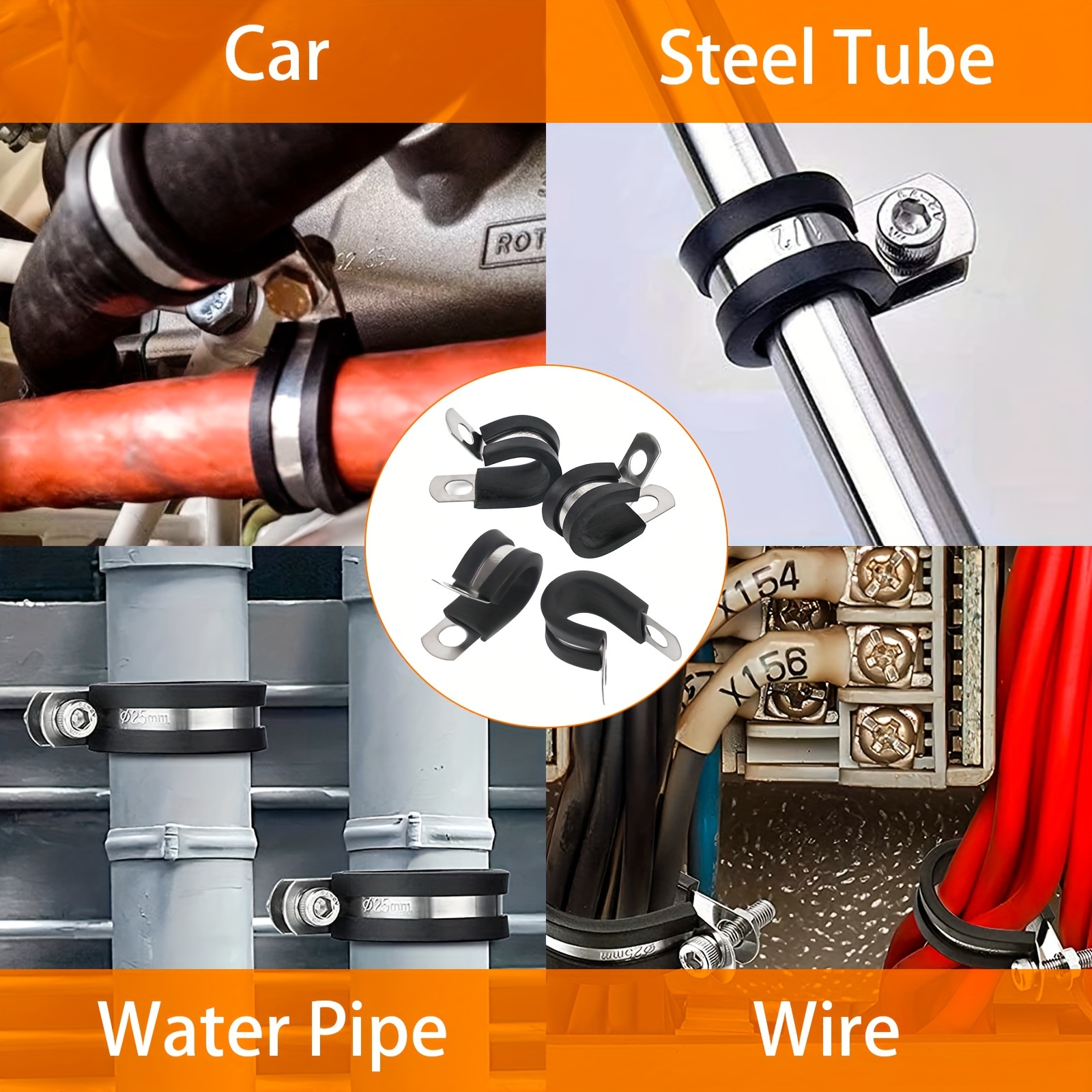 16-piece Stainless Cushioned Cable Clamp Set, 1/2 Inch Metal Pipe Clamps, Industrial Quality ...