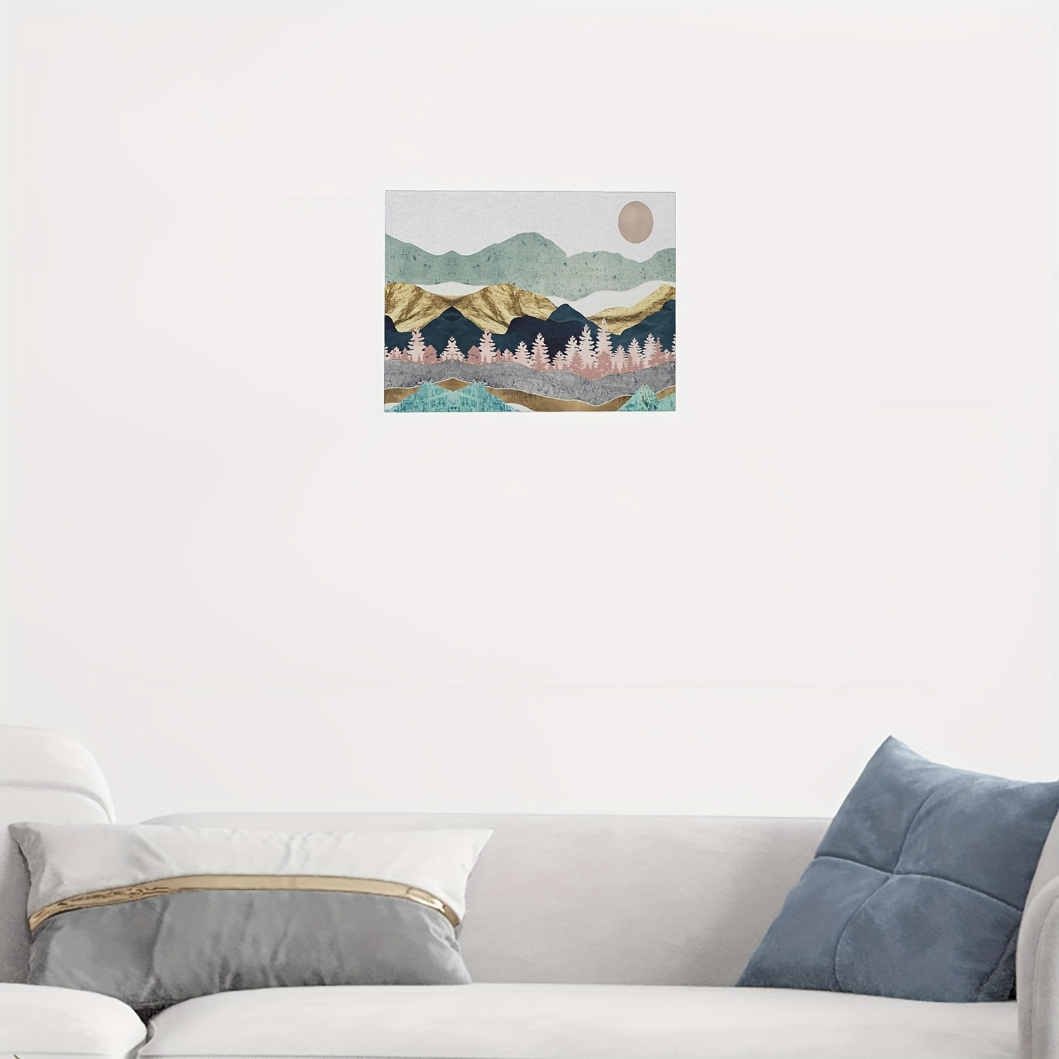 Framed Canvas Pastel Geometric Mountain Forest Nature - Temu Australia