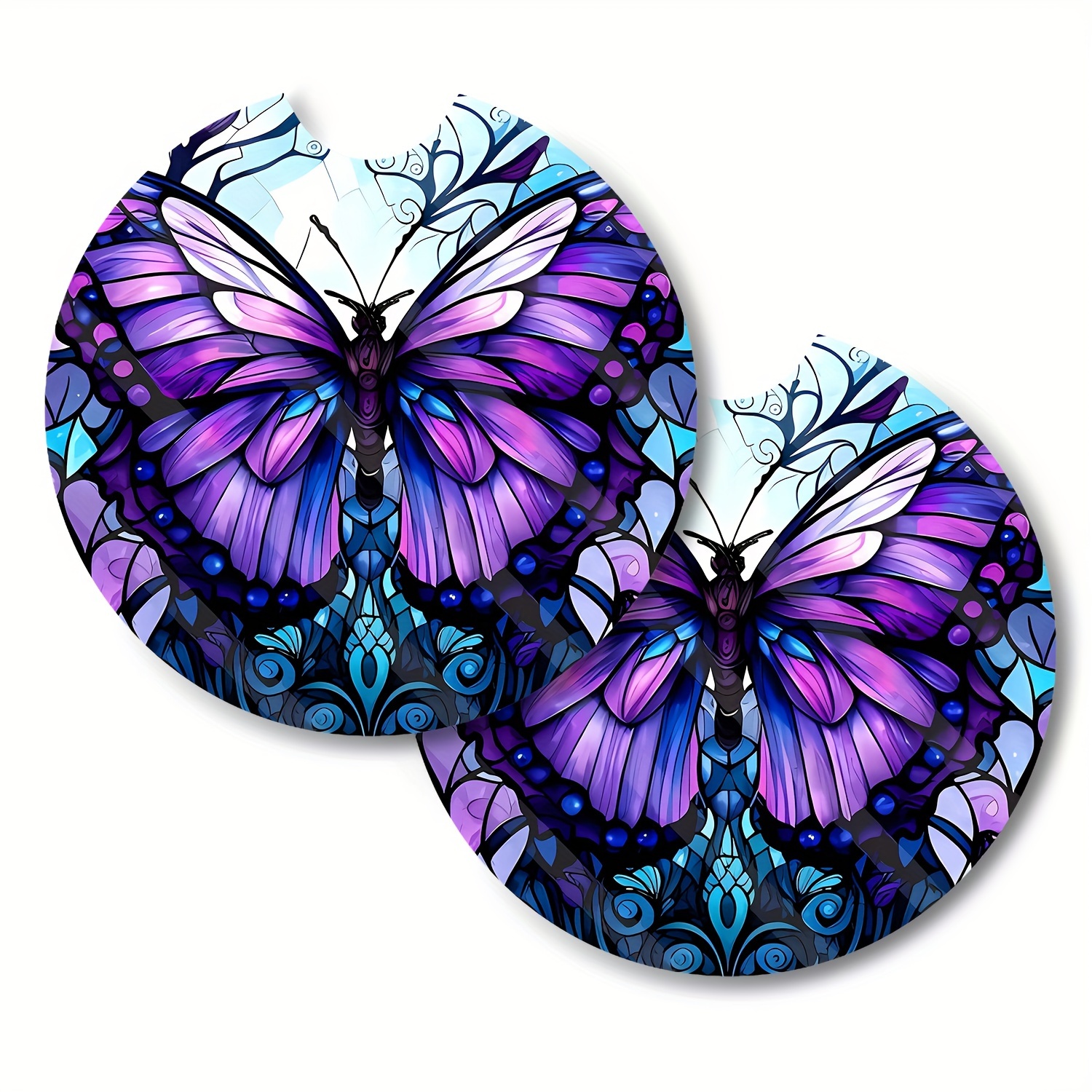 Stained Glass Purple Butterfly Car Coasters Neoprene Cup - Temu Australia