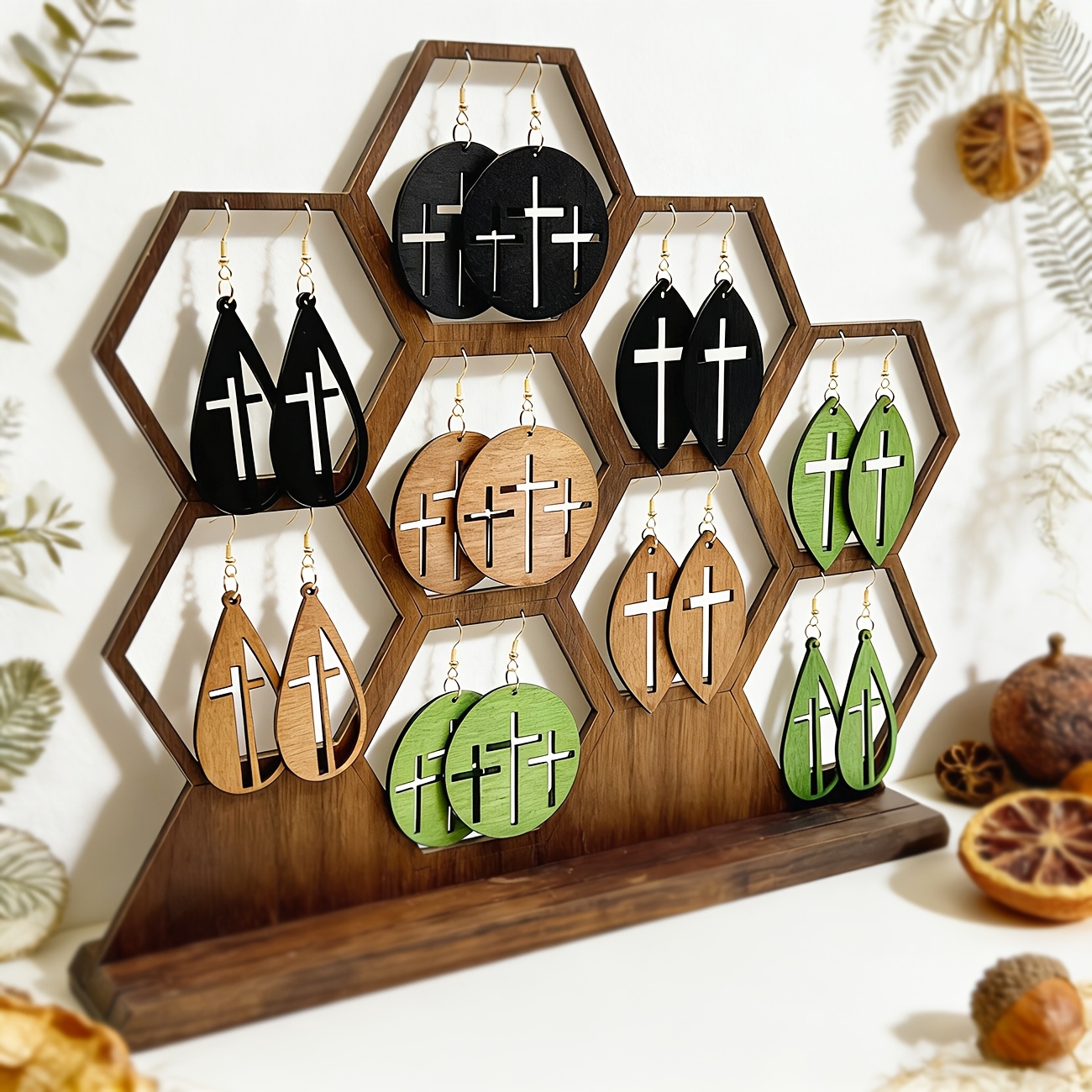 wooden earrings sold on Temu United States