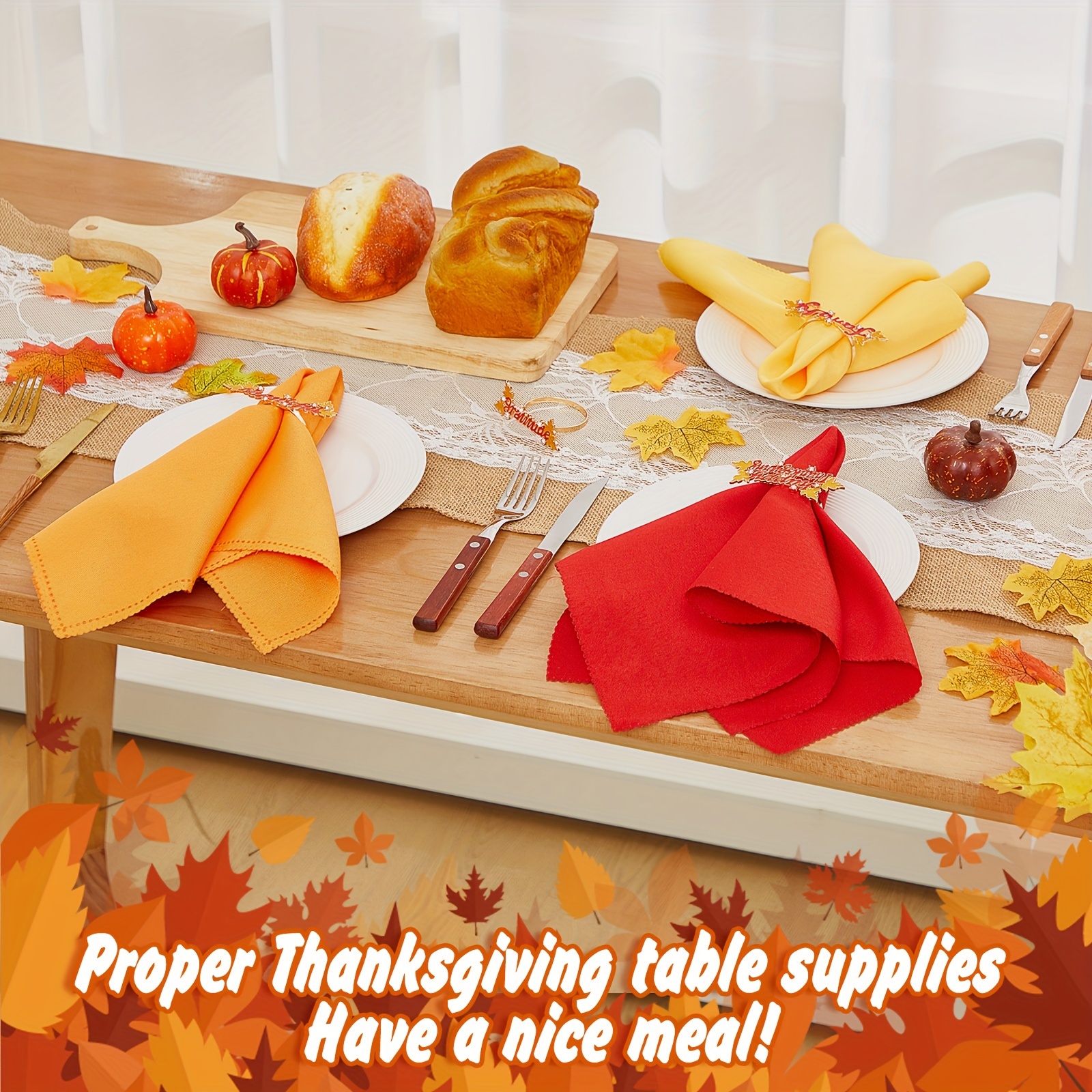 16-piece Thanksgiving Napkin Set With 8 Washable Cloth Napkins & 8 ...