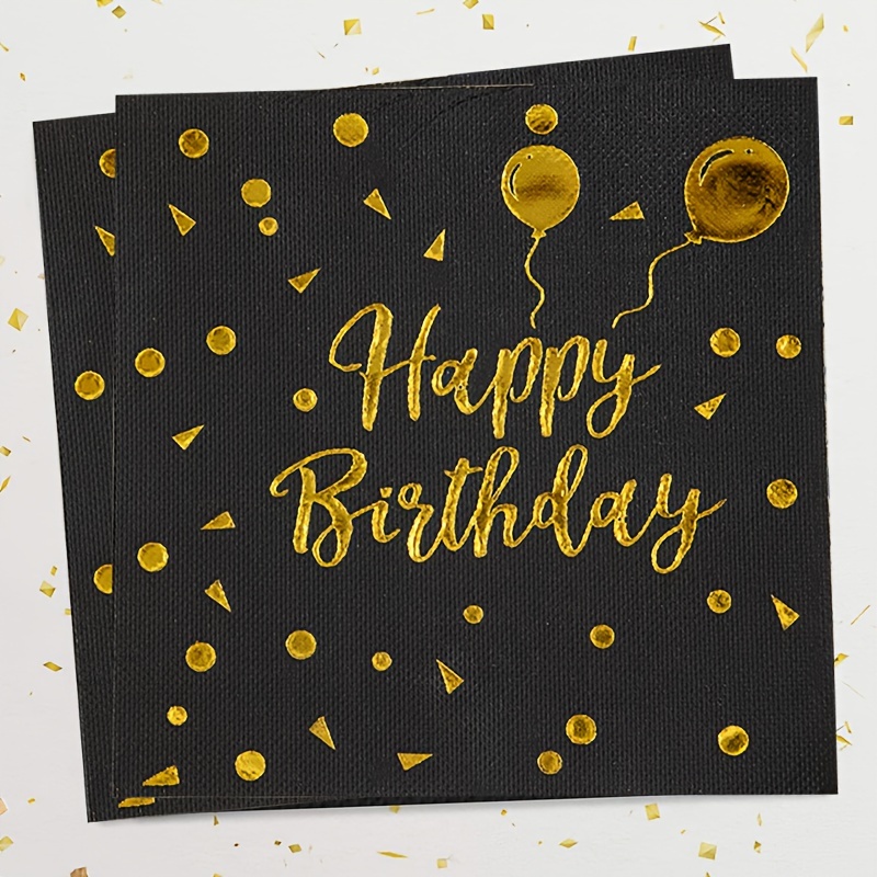 Elegant Black Golden Foil Disposable Napkins Birthday - Temu