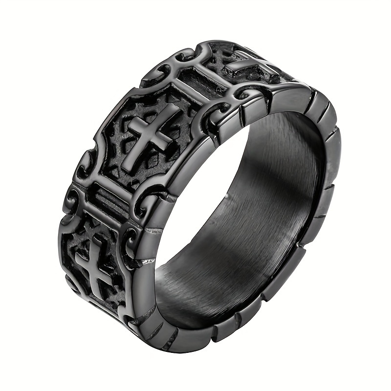 Stainless Steel Cross Ring Men Golden Color Knight Templer - Temu ...