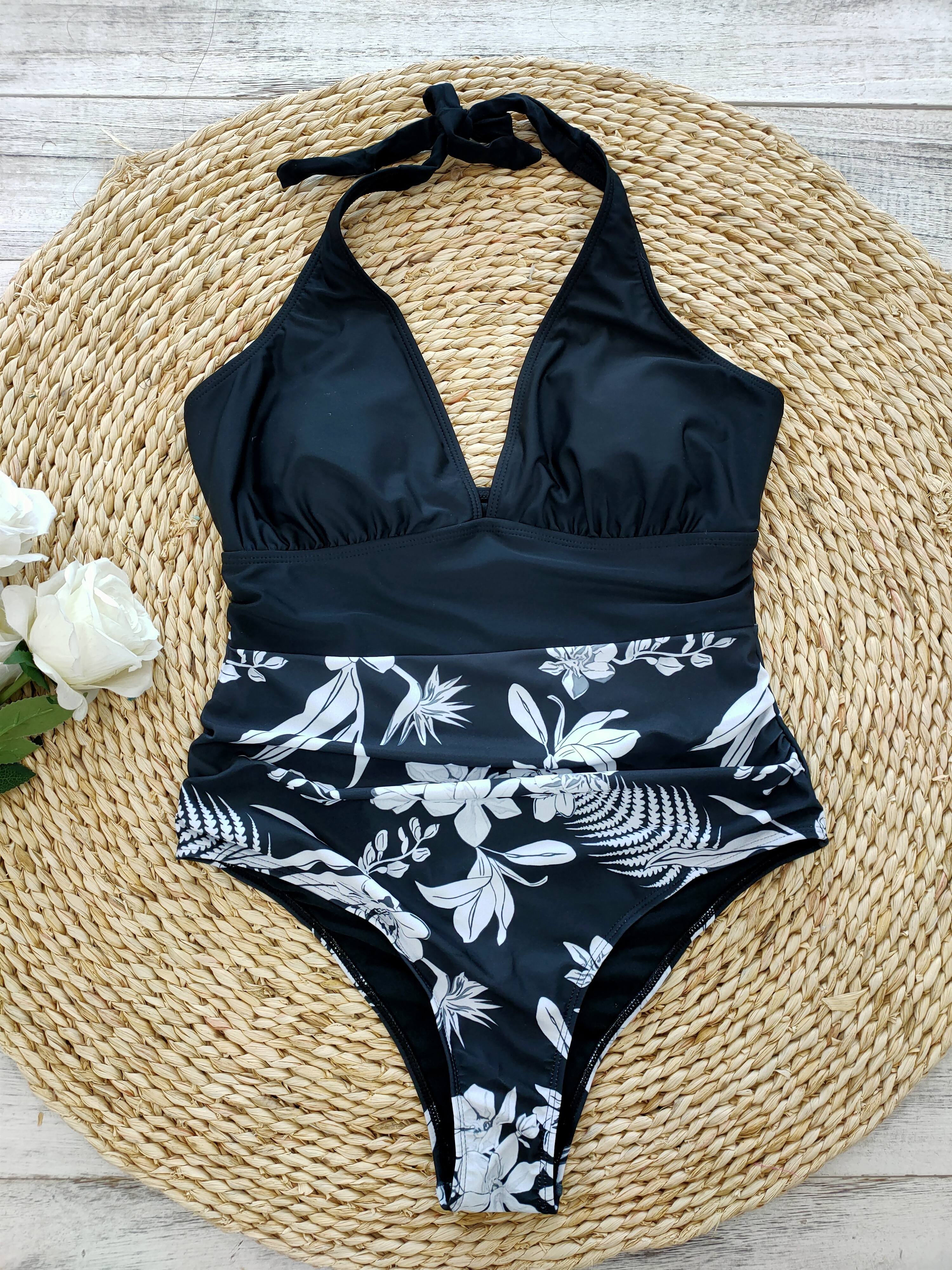 plus size sexy swimsuit women's plus colorblock floral print - Temu ...