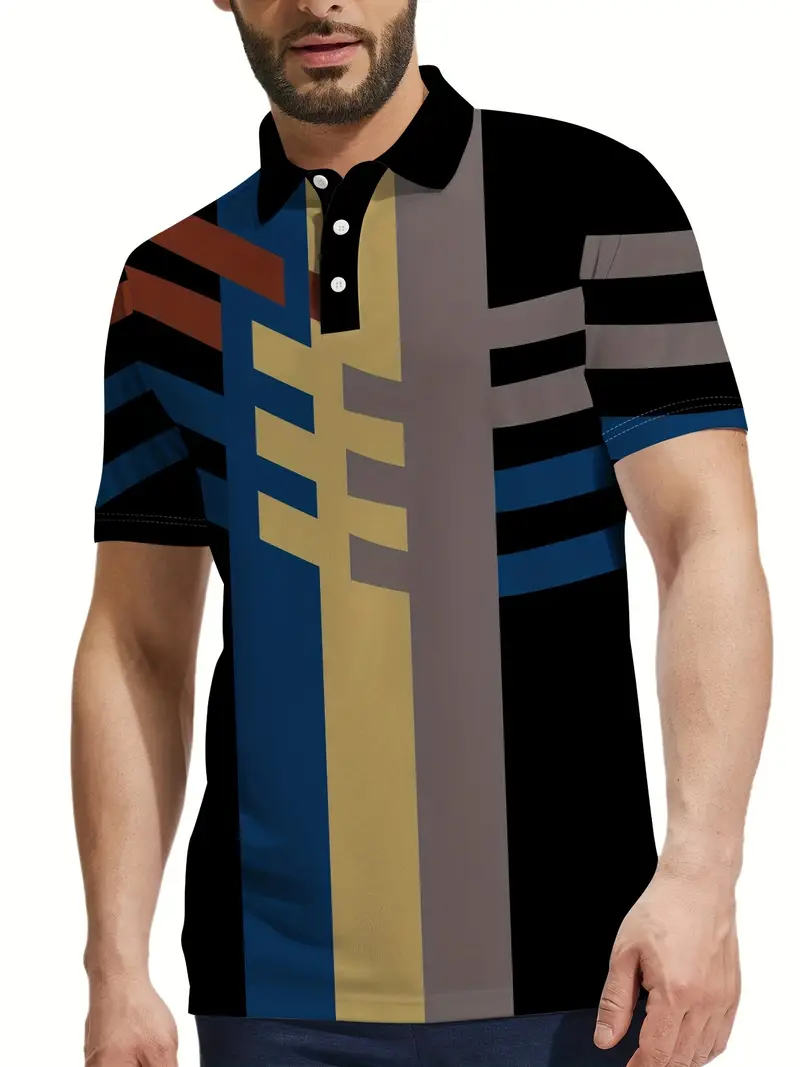 Plus Size Mens Creative Pattern Graphic Print Golf Shirt Temu Denmark
