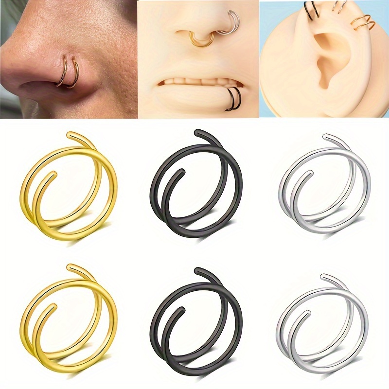 Fashion Stainless Steel Double Spiral Nose Ring Lip Ring - Temu United ...