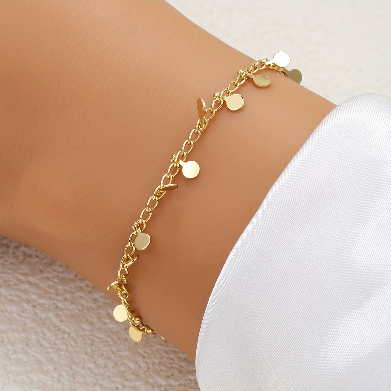 Exquisite Small Round Piece Bracelet Golden Color Simple - Temu United ...