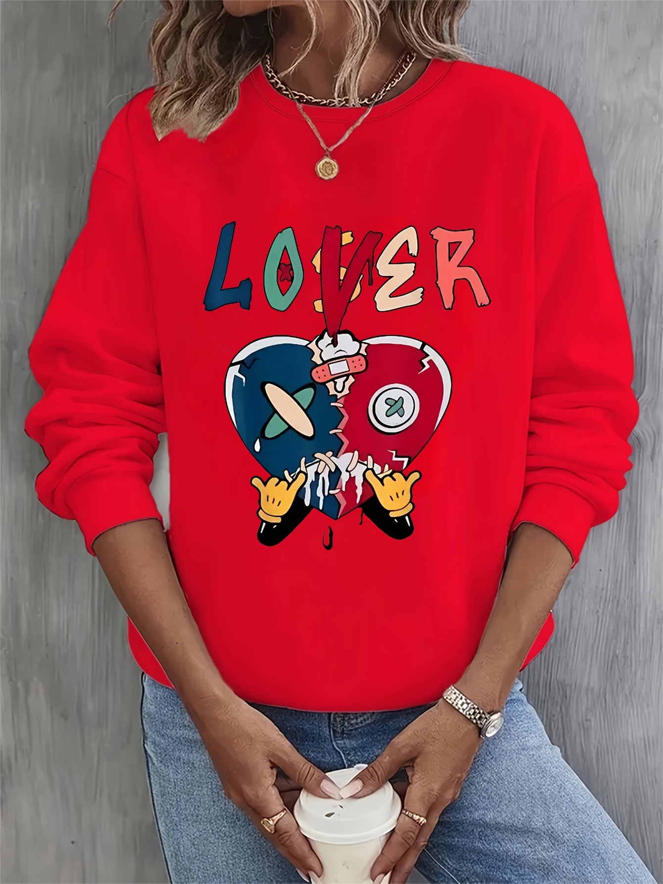 Plus Size Letter Print Sweatshirt Casual Long Sleeve Crew Temu New