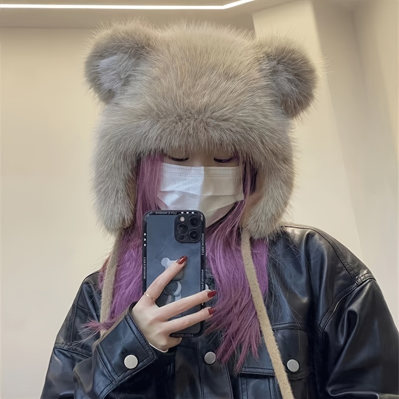 Women Cat Ear Beanie Hat Striped Crochet Animal Unisex - Temu