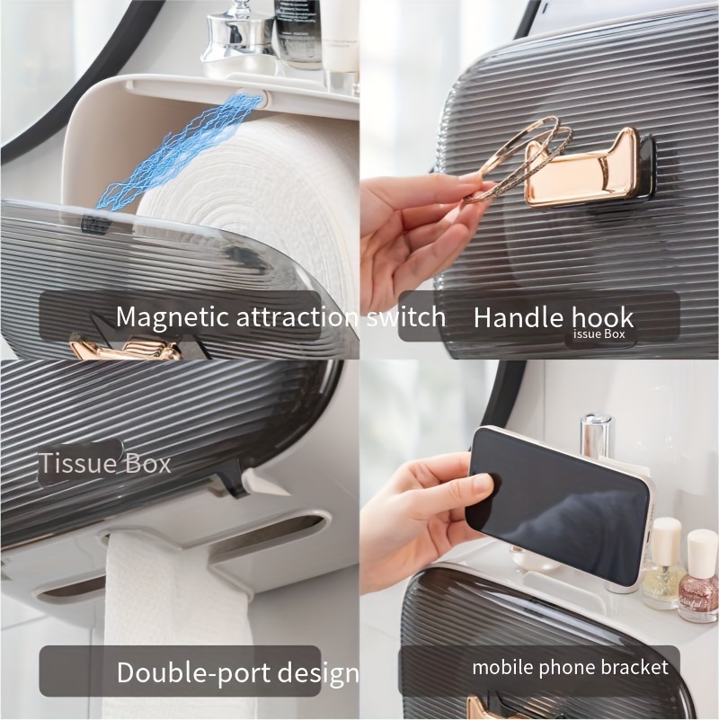 Chic Wall-mounted Rectangular Plastic Tissue Holder Box With Storage ...