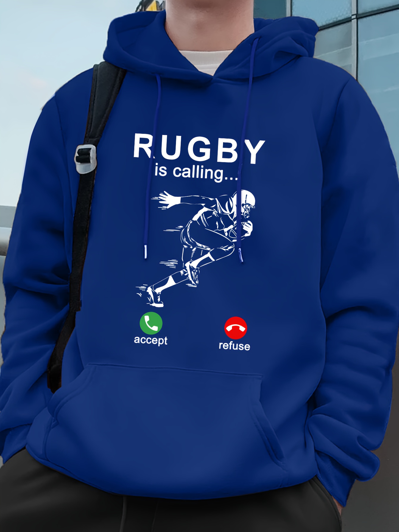 Rugby Calling Print Kangaroo Pocket Hoodie Casual Long - Temu Ireland