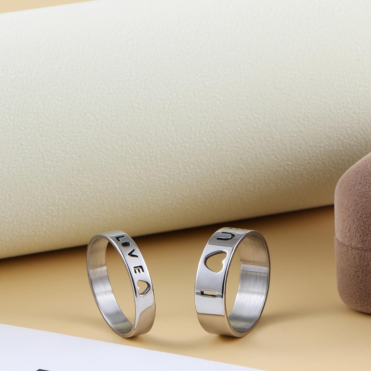Simple Stainless Steel Hollow Love Love Couple Ring - Temu United Kingdom
