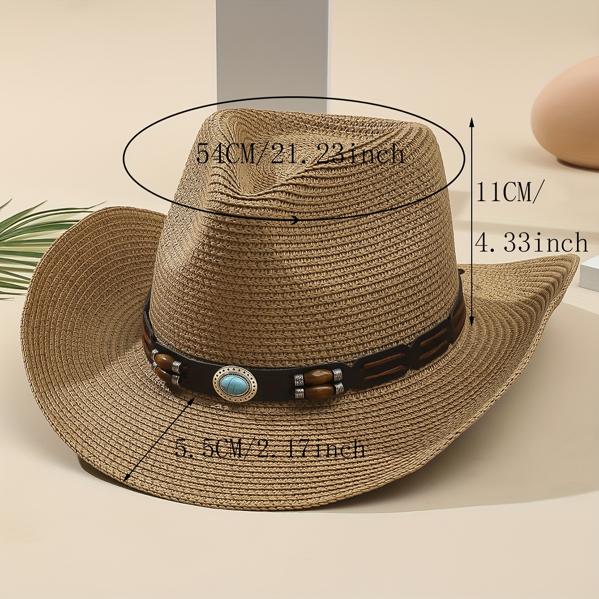 Women Turquoise Belt Decor Sun Hat Monochrome Wide Brim - Temu United ...