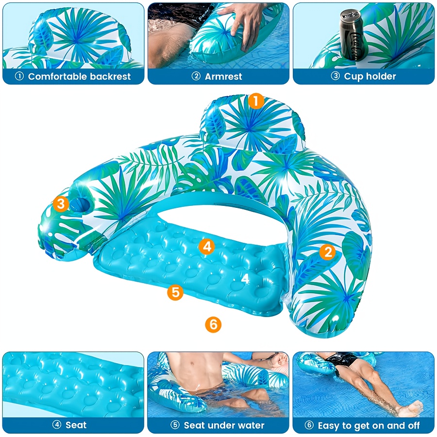 Inflatable Pool Float Chair Floating Lounge Cup Holder - Temu