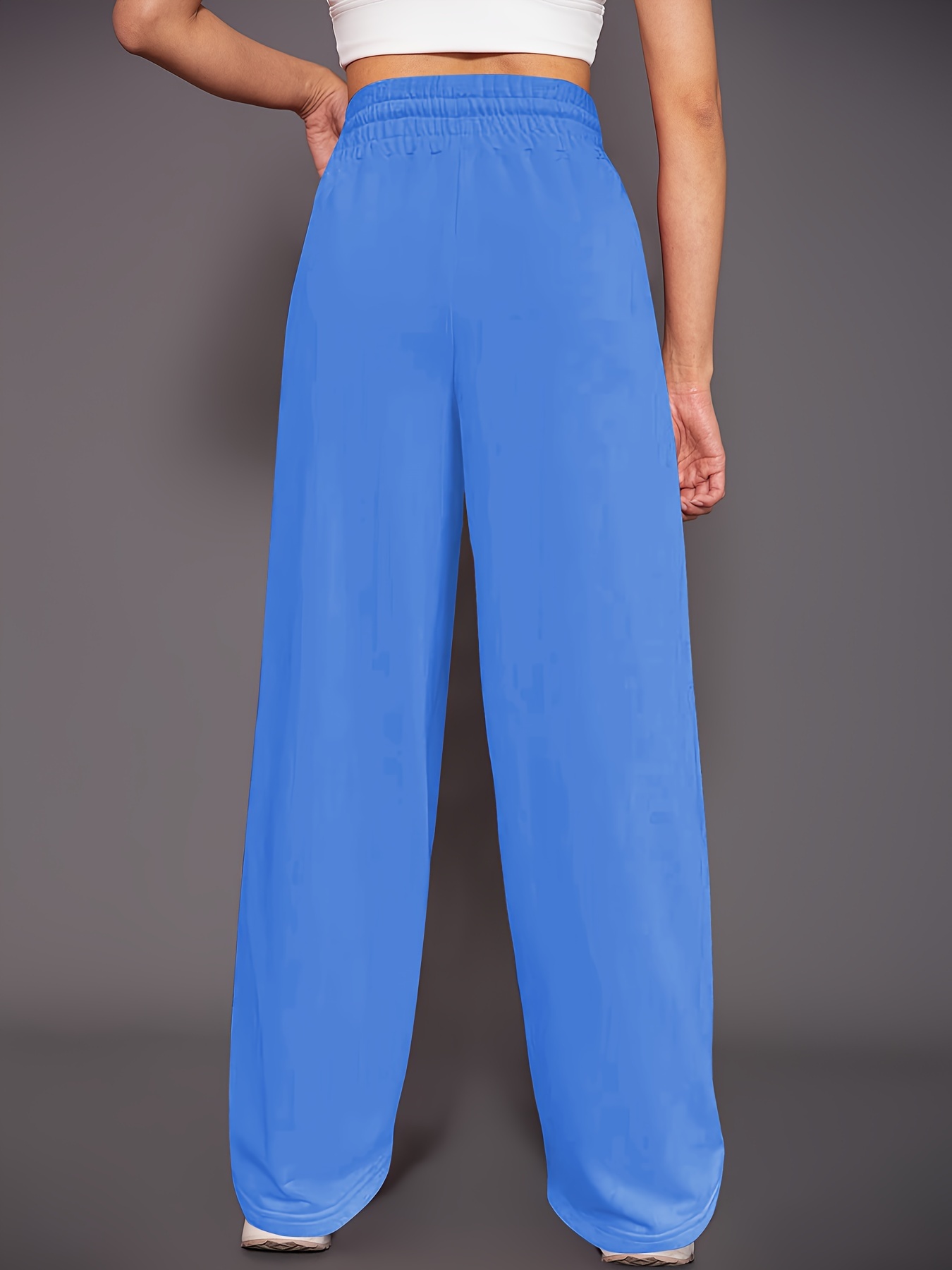 Solid Drawstring Pants Casual High Waist Wide Leg Pants - Temu
