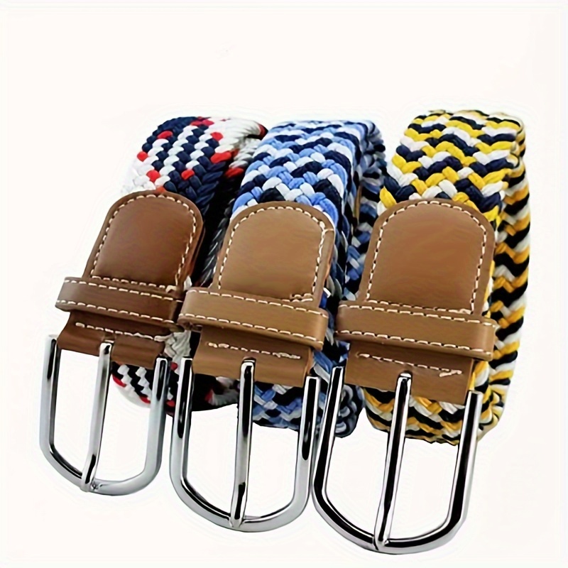 Multicolor Woven Canvas Elastic Belt Silvery Buckle - Temu Australia
