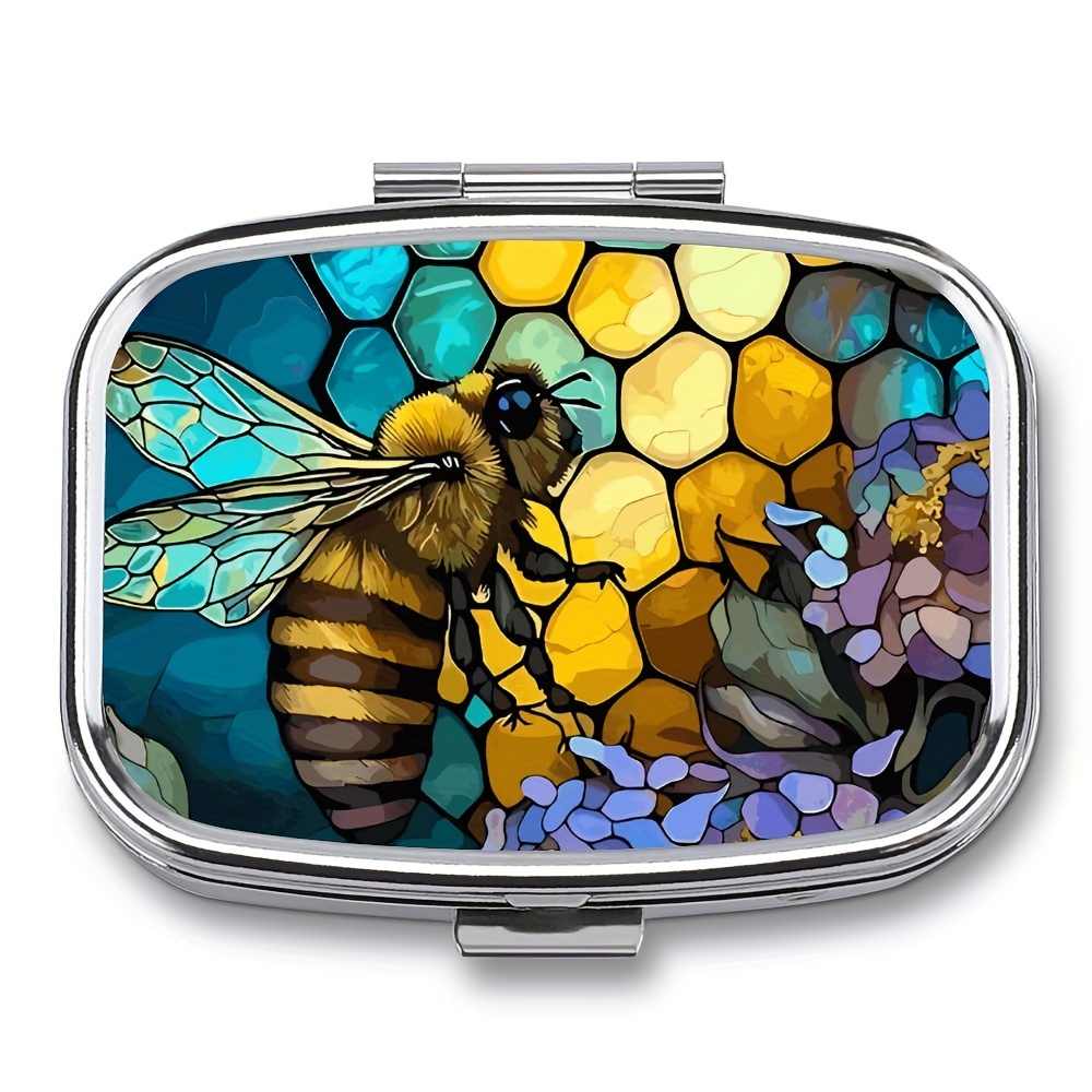 Colorful Blue Bees Pill Box 2 Compartment Medicine Pill Case - Temu Canada