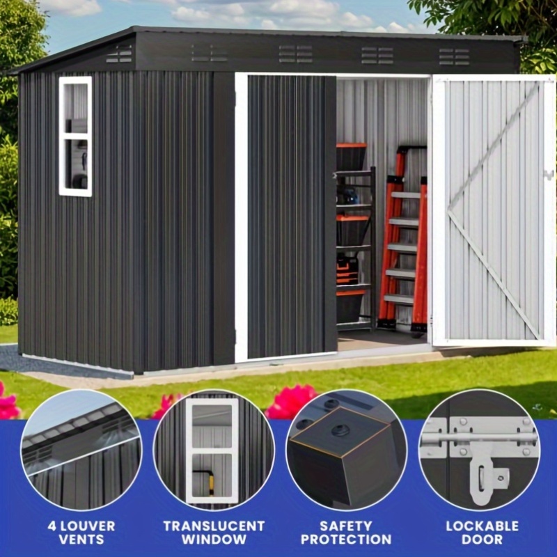 Large Outdoor Storage Shed With Sloped Roof Lockable Doors 9 1ft X 4 ...