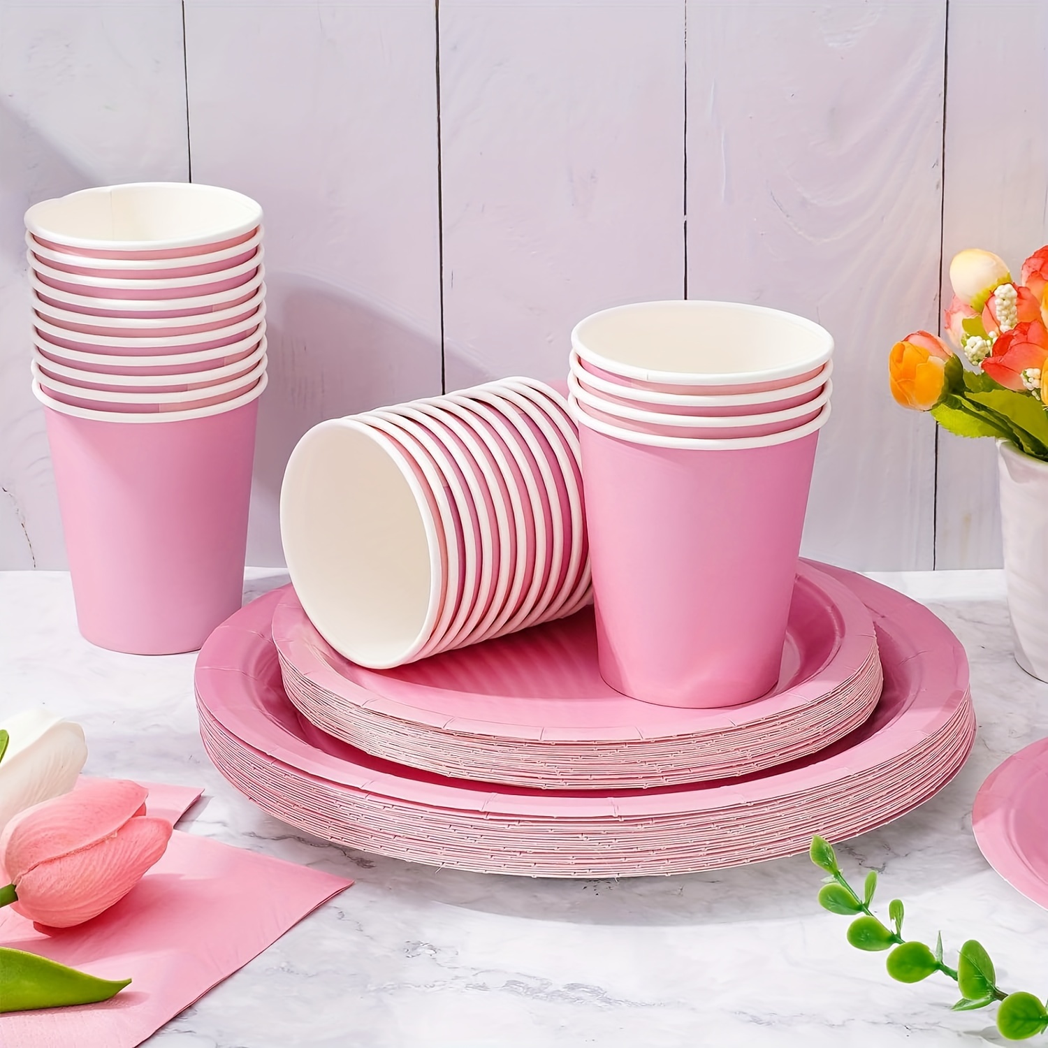 Pink paper cups and plates store
