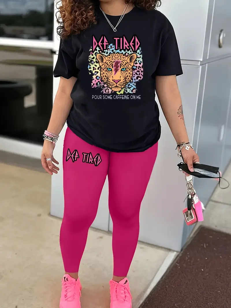Graphic Print Two Piece Set Short Sleeves T Shirt Pants Temu Australia