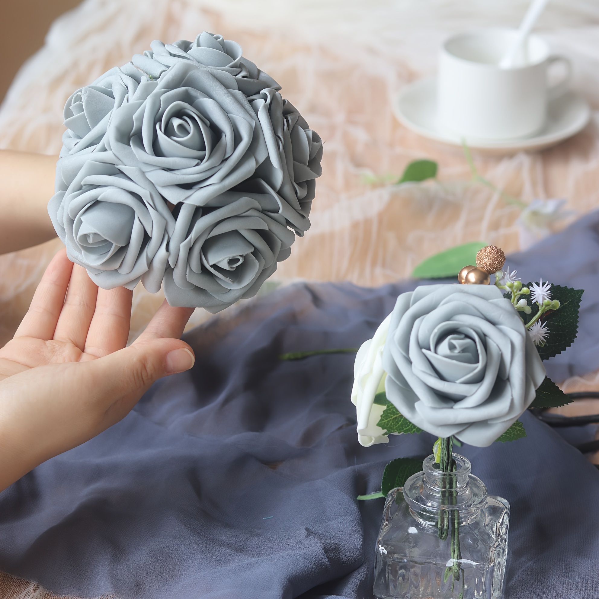 vintage light grey roses artificial flowers - Temu