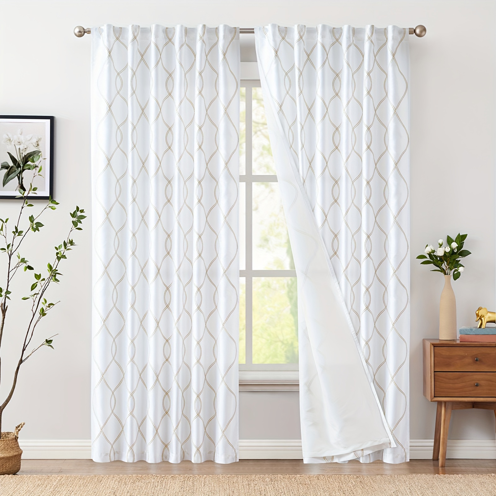 Collact White Curtains Embroidered Curtains Living Room Faux - Temu