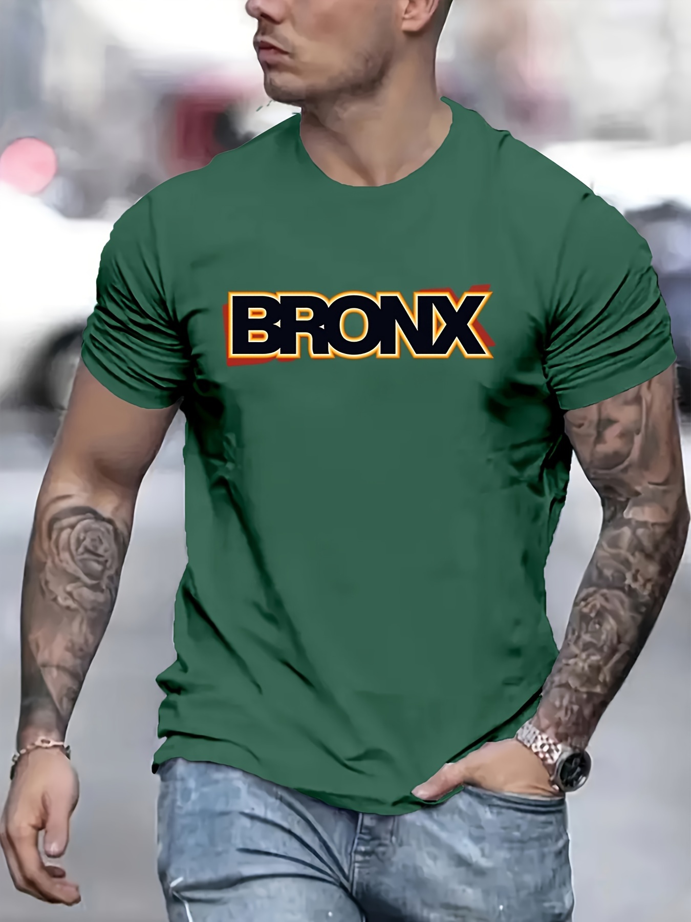 Bronx Letter Print Men's Short Sleeve Crew Neck T shirts - Temu Canada