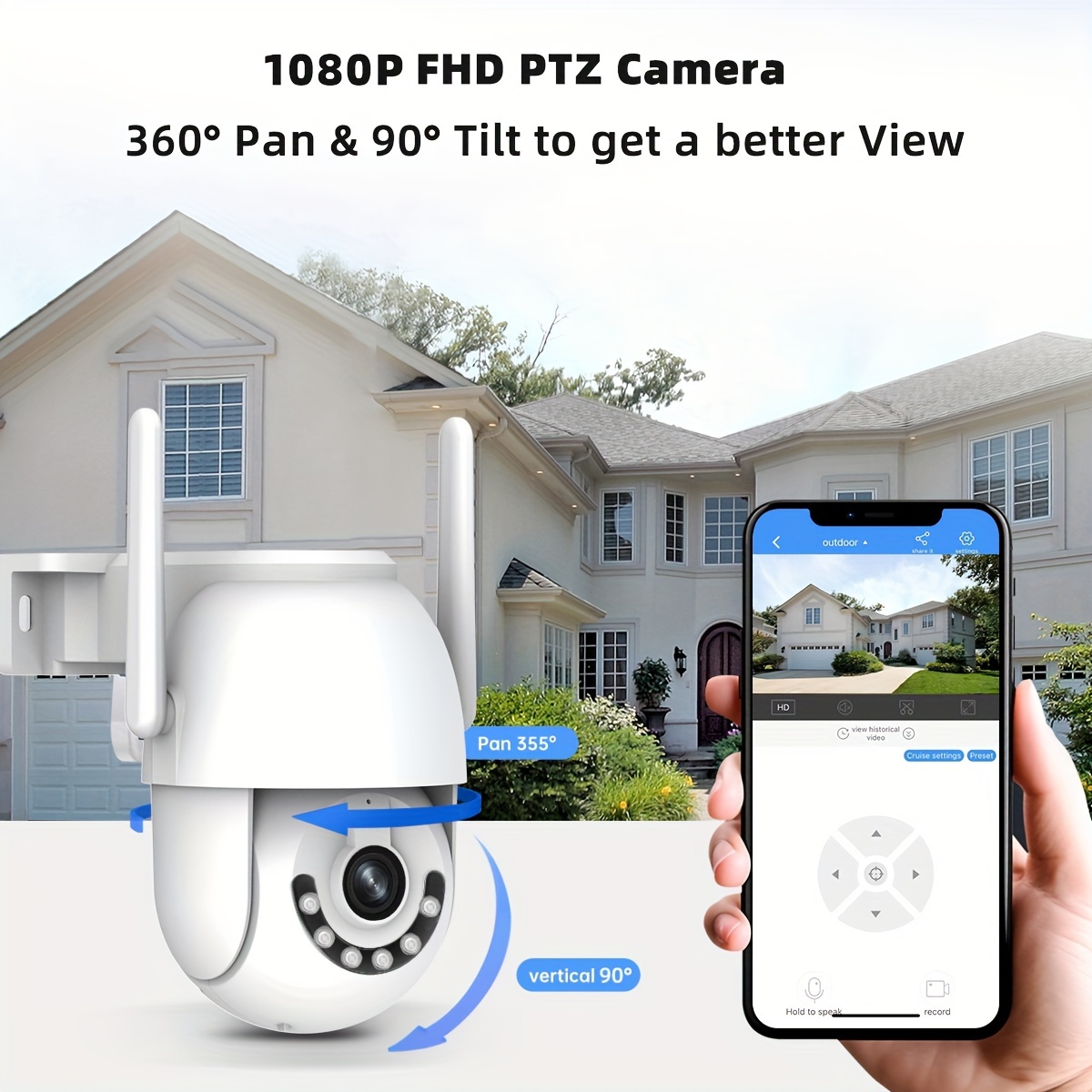 1080p Wireless Wifi Ip Camera 355° Ptz 2.4ghz Wifi - Temu