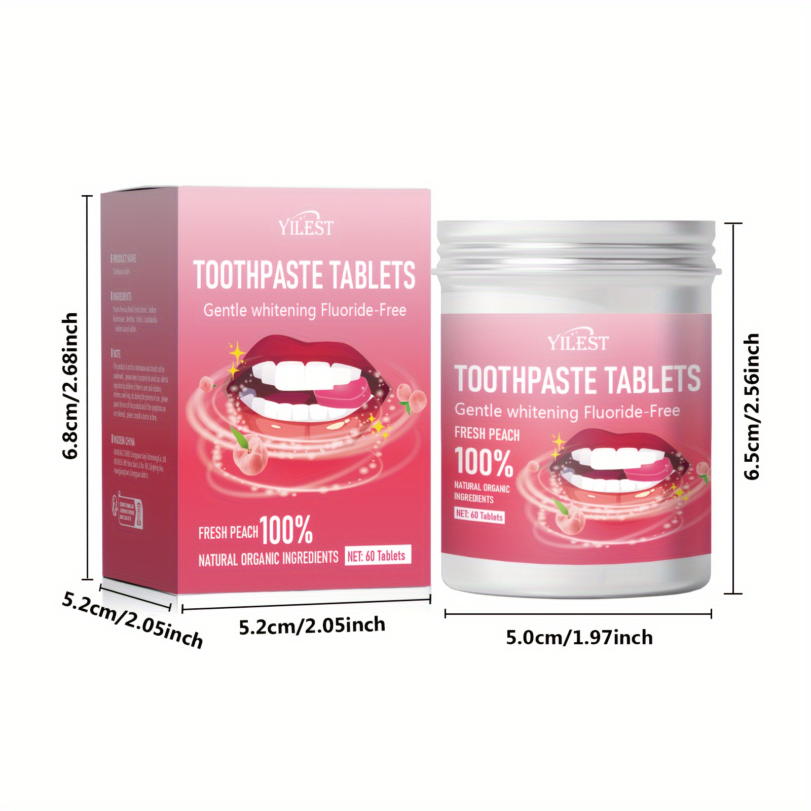 Peach flavored Toothpaste Tablets 60 Count Aluminum Canister - Temu