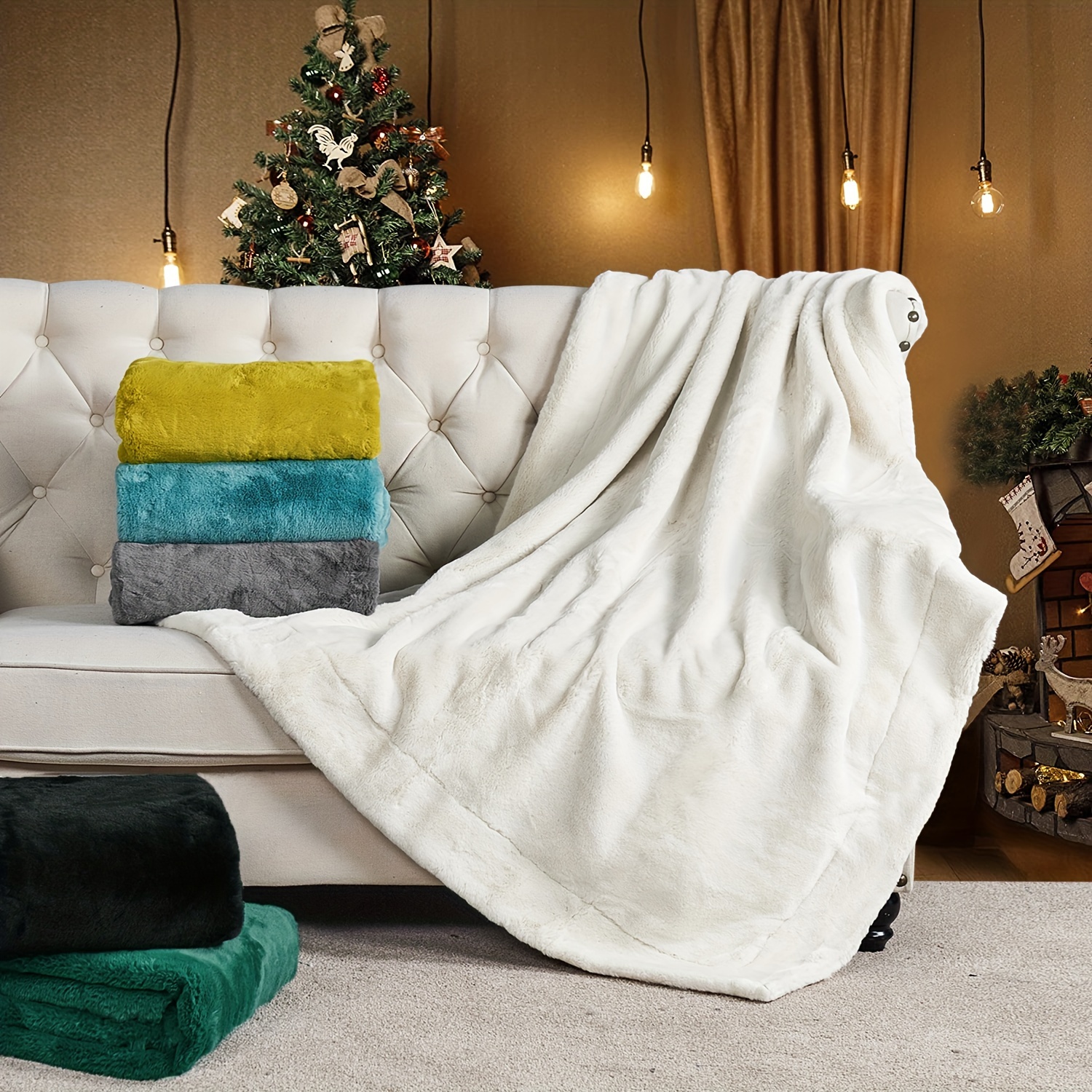 Luxurious Faux Fur Plain Backing Plush Fuzzy Soft Warm Throw - Temu Denmark