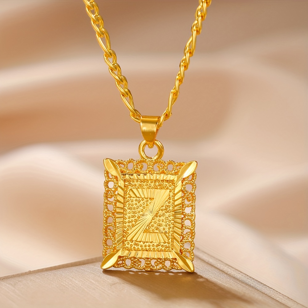 Golden Plated Zircon Letter Pendant Necklace Simple Style - Temu Australia