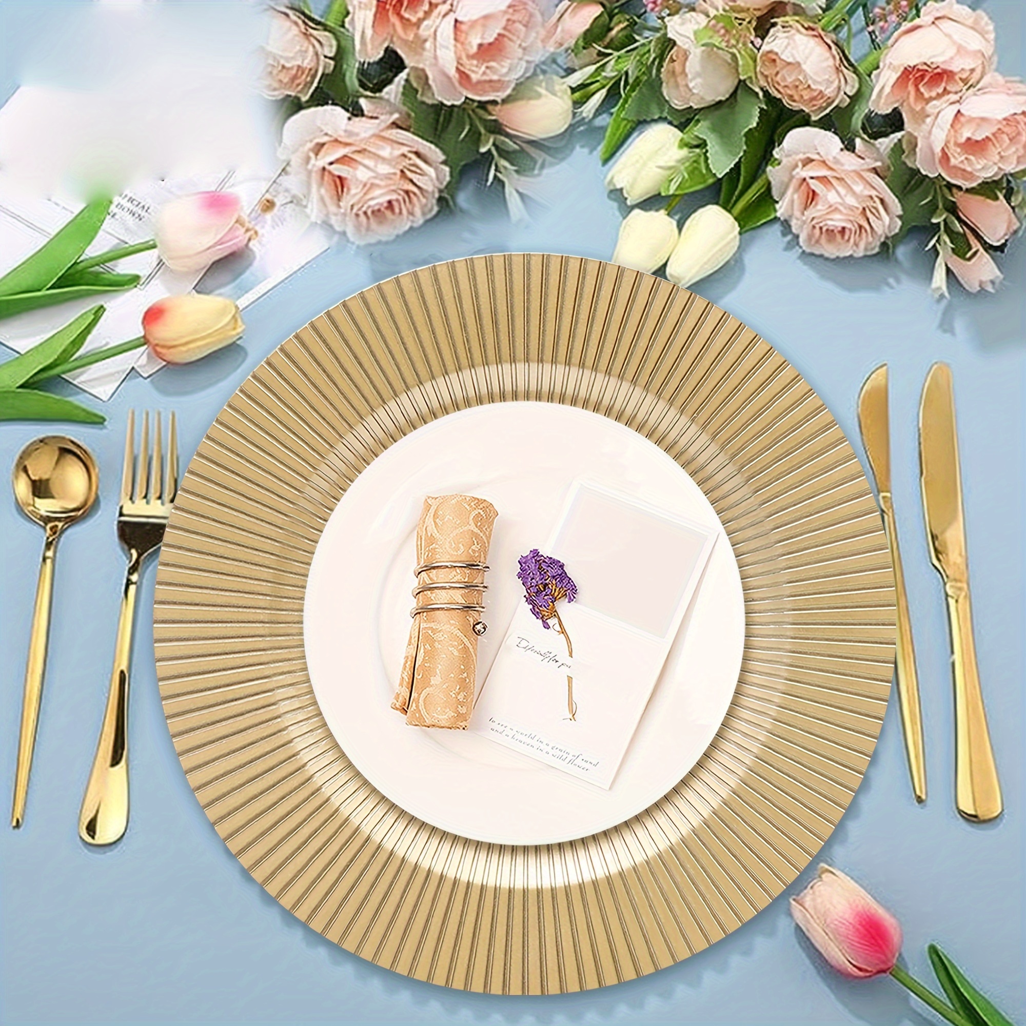 Elegant Golden Charger Plates Set Vintage - Temu