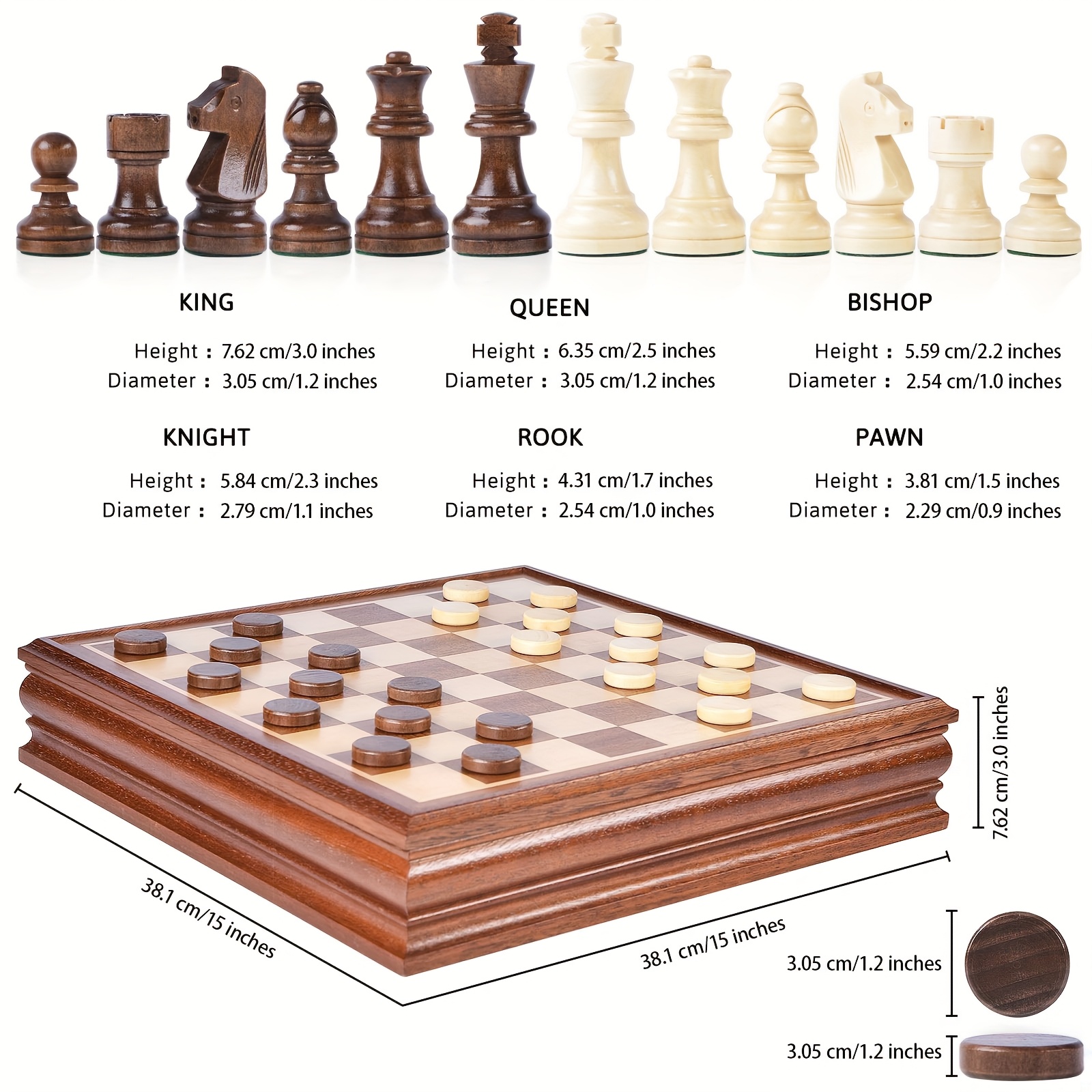 Chess Checkers Board Game Sets Adults Wooden Deluxe Wood - Temu