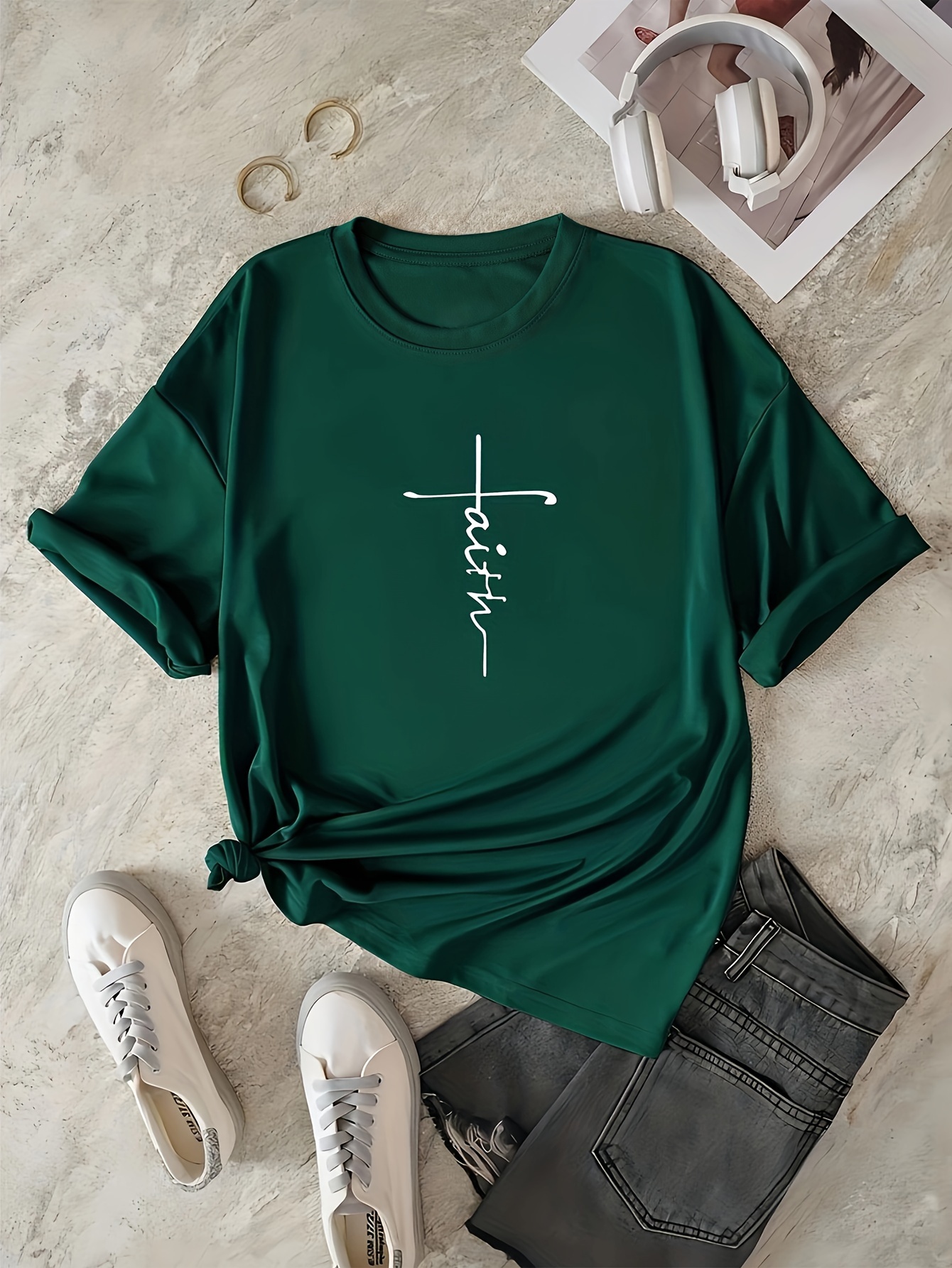 Faith Print T shirt Summer Short Sleeve Casual Top Women's - Temu Australia